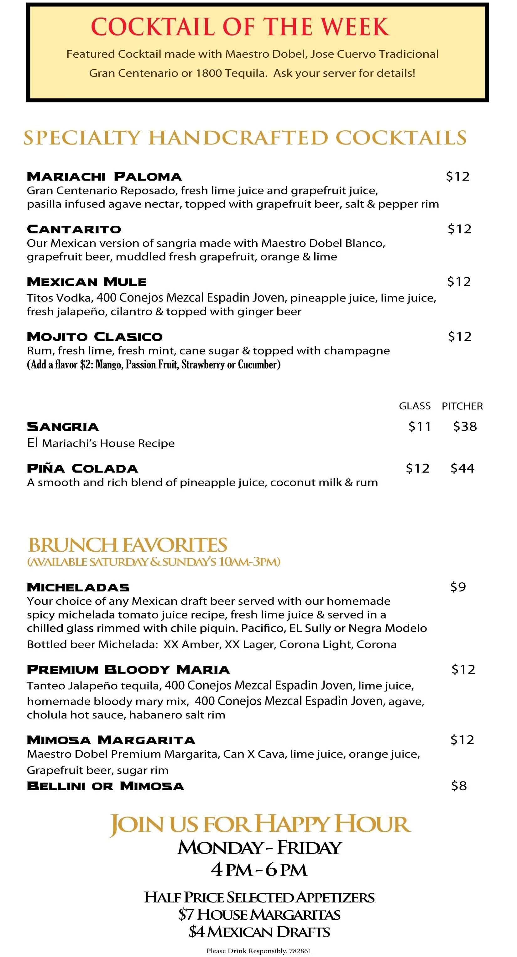 Drinks/Spirits — El Mariachi Tequila Bar