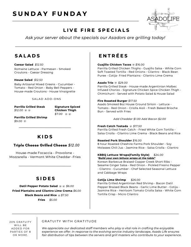 Lunch Menu — ASADO LIFE