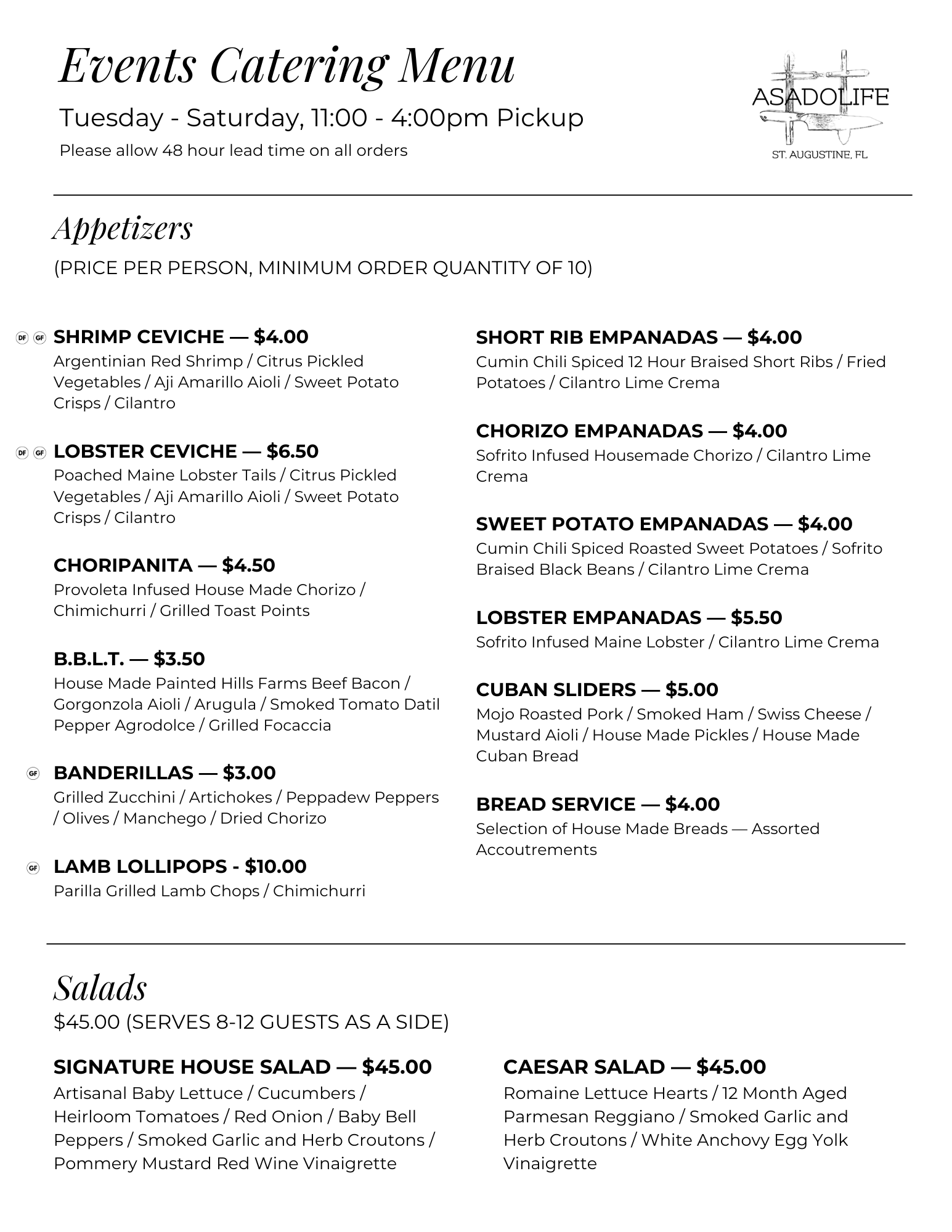 Catering Menus — ASADO LIFE