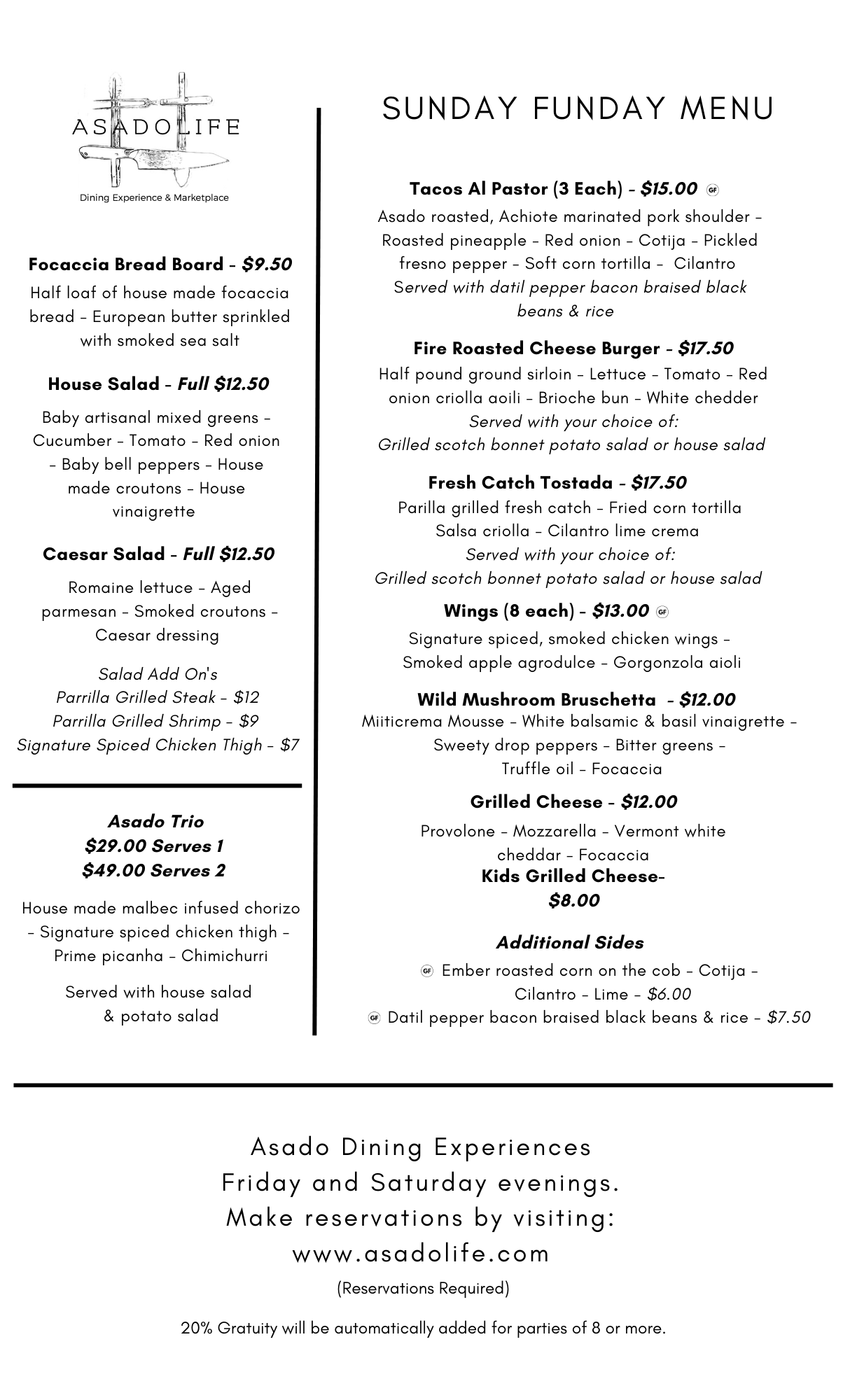 Lunch Menu — ASADO LIFE