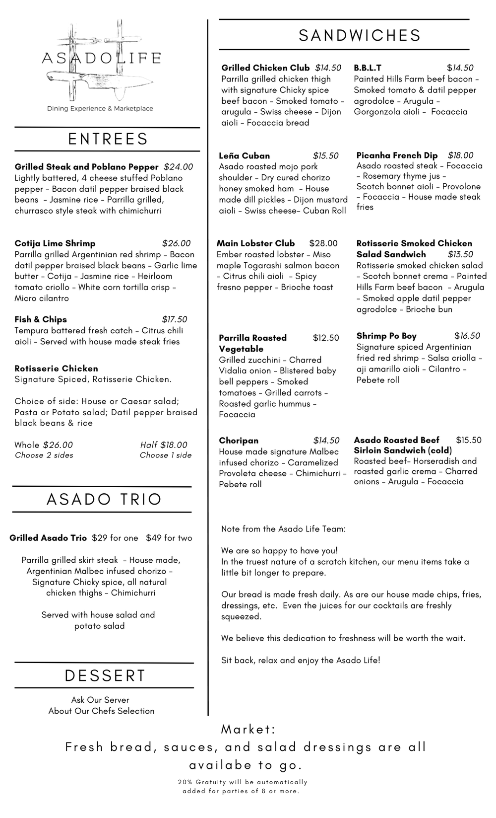 Lunch Menu — ASADO LIFE