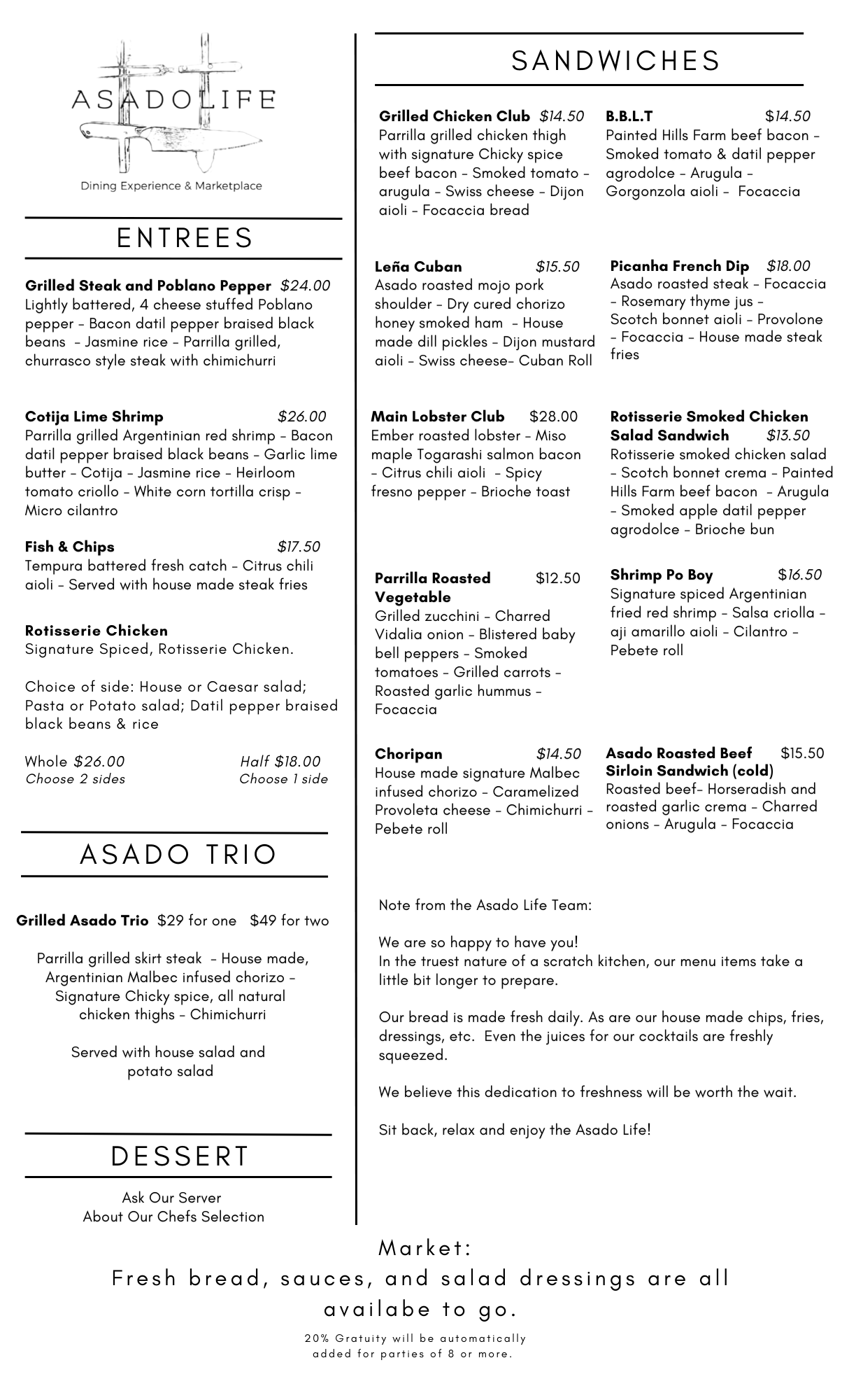 Lunch Menu — ASADO LIFE