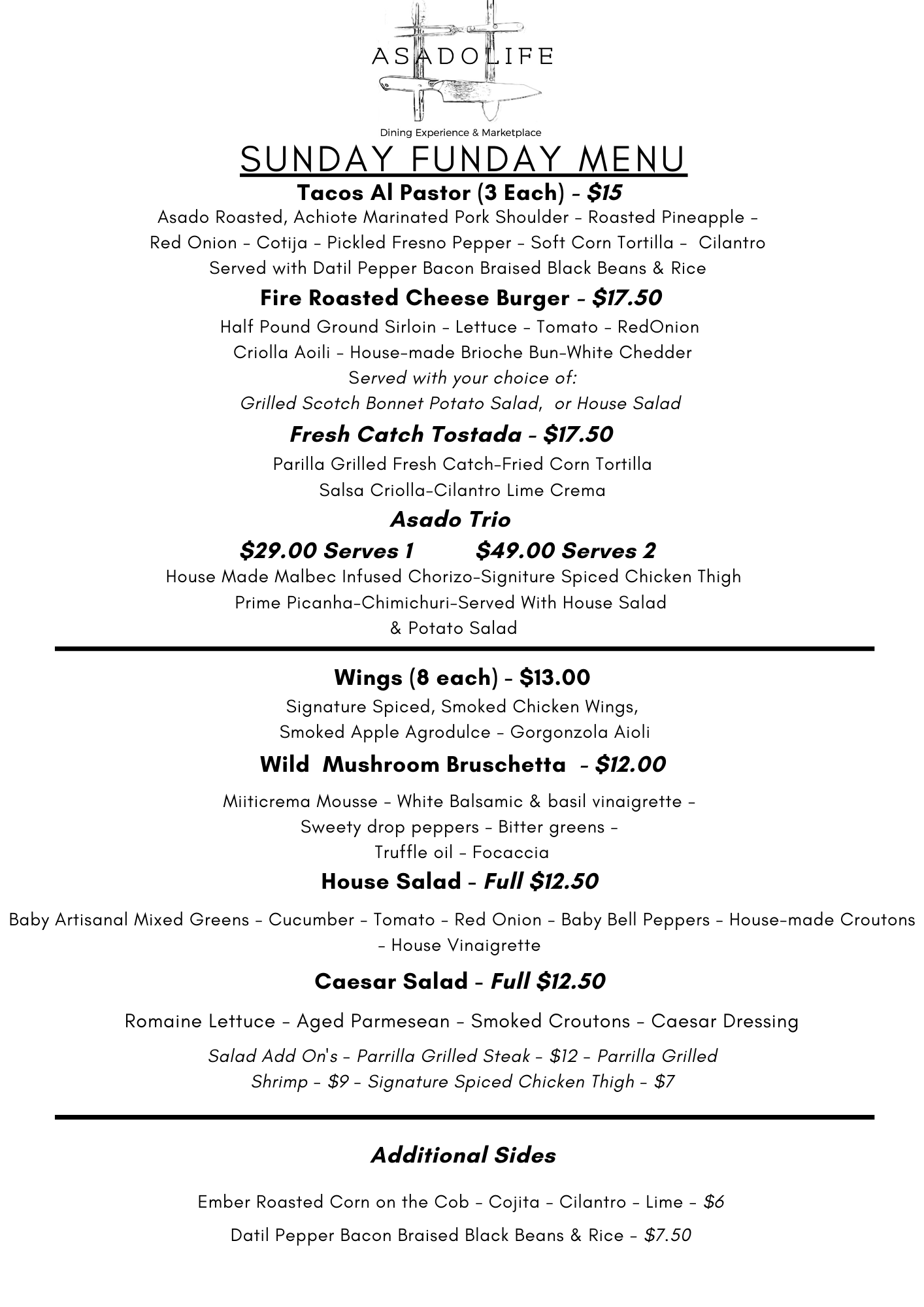 Lunch Menu — ASADO LIFE