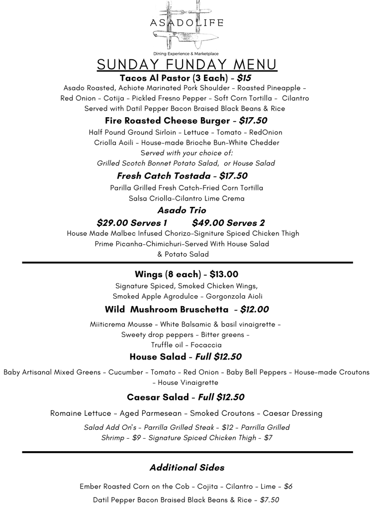 Lunch Menu — ASADO LIFE