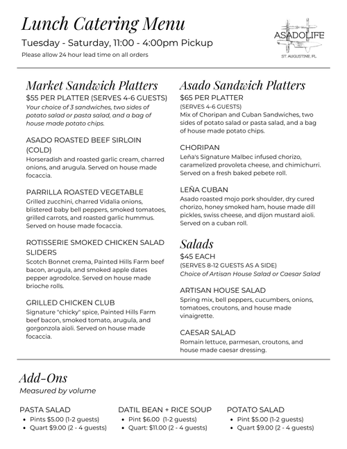 Catering Menus — ASADO LIFE
