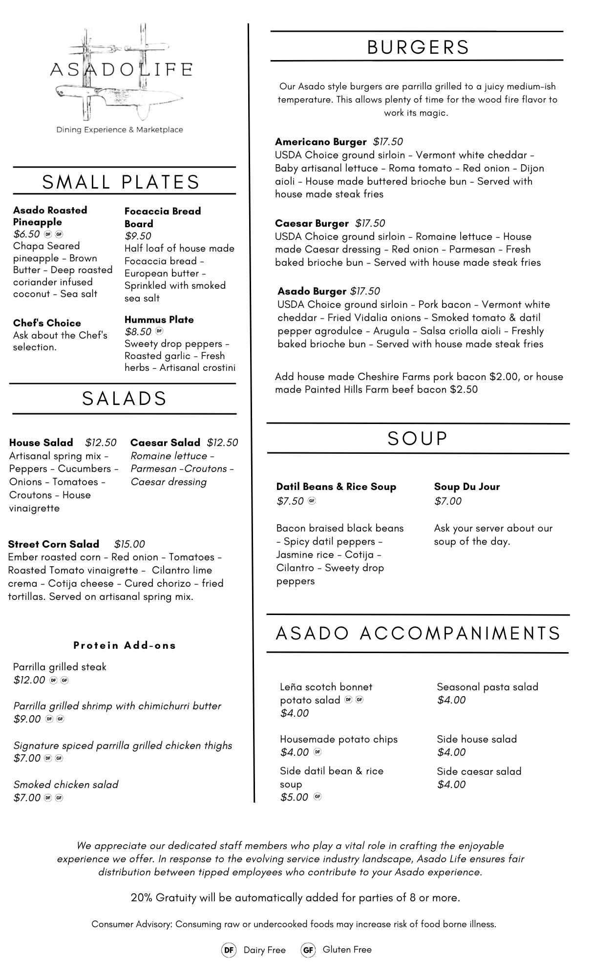 Lunch Menu — ASADO LIFE