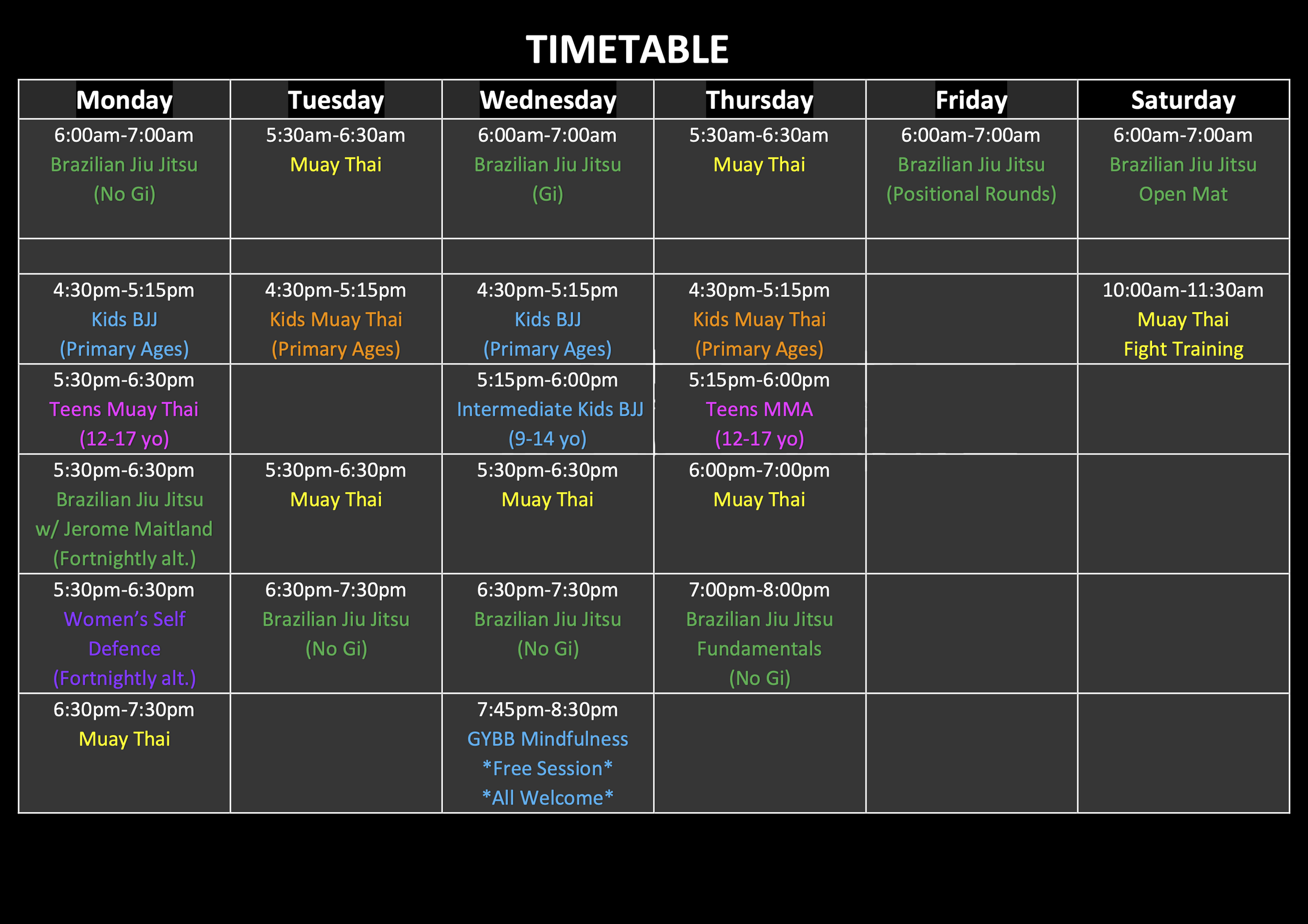 Timetable -Tribe MMA Warragul - Martial Arts - Brazilian Jiu Jitsu ...
