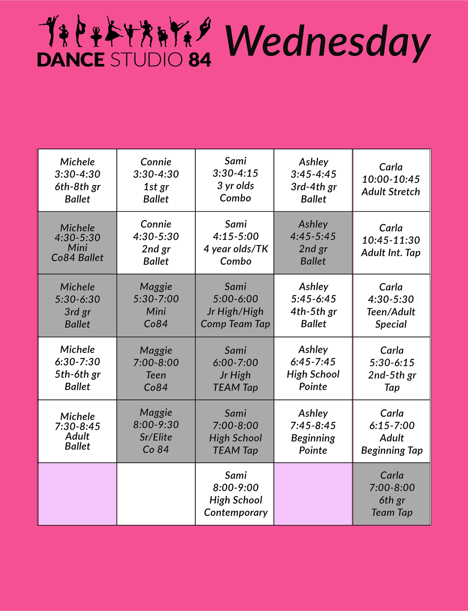 Class Schedule — Dance Studio 84