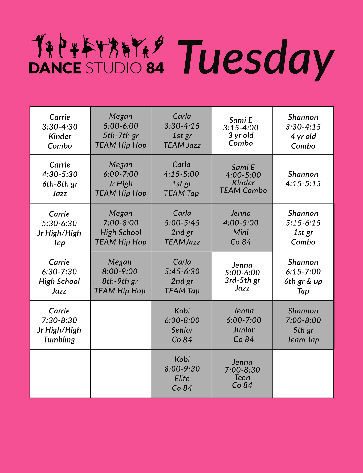 Class Schedule — Dance Studio 84