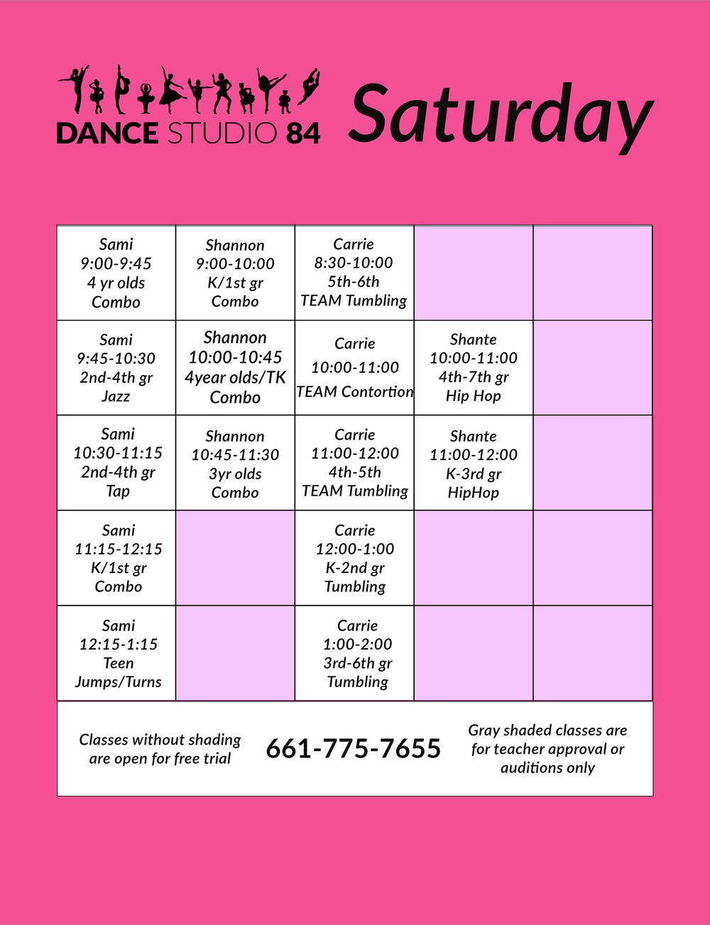Class Schedule — Dance Studio 84