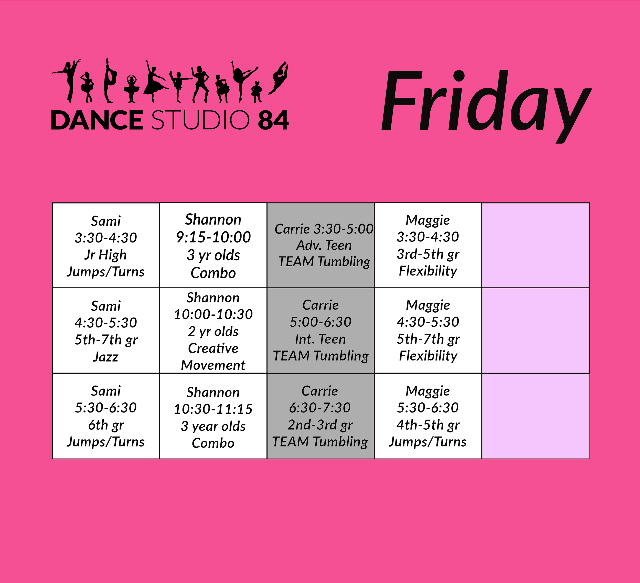 Class Schedule — Dance Studio 84