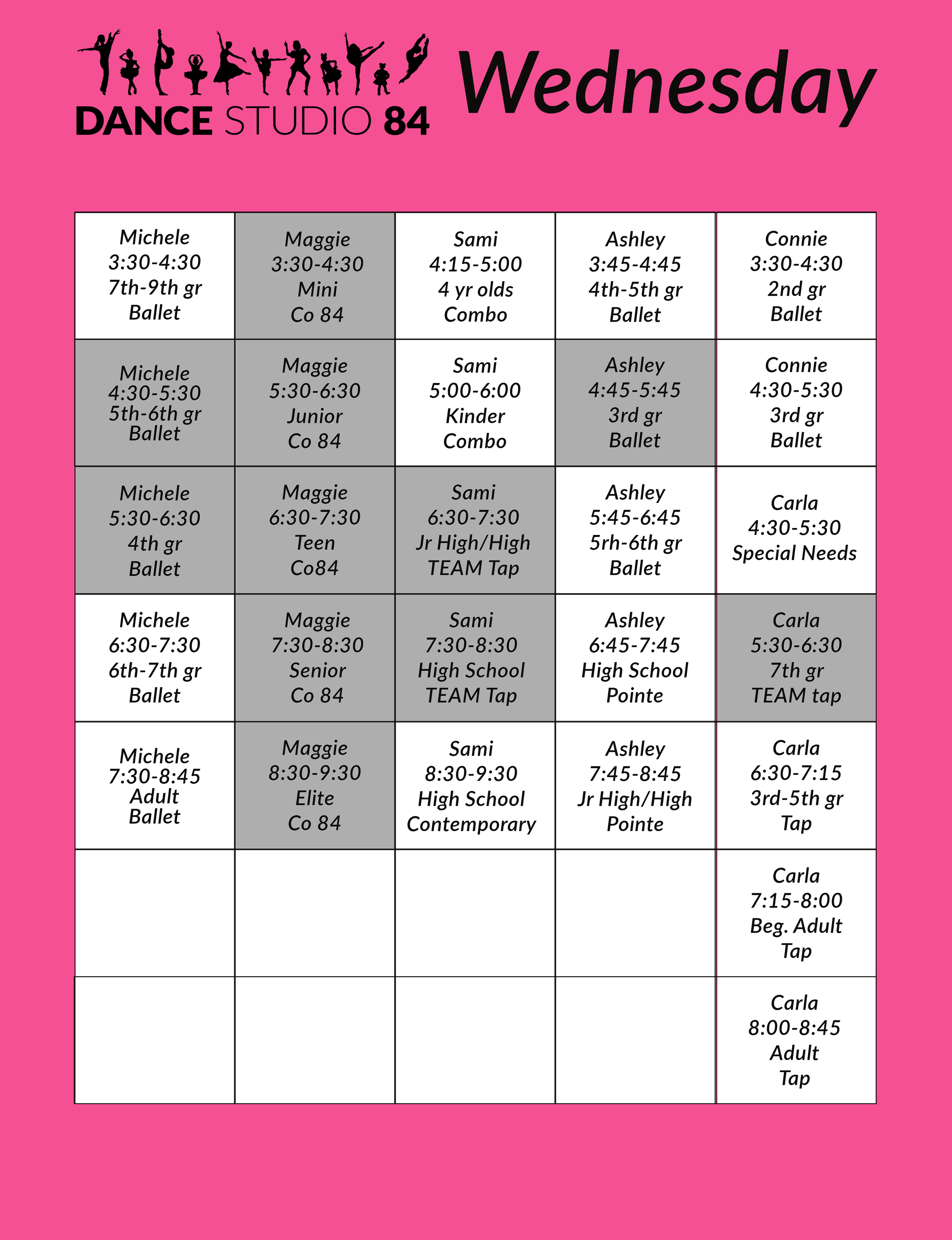 Class Schedule — Dance Studio 84
