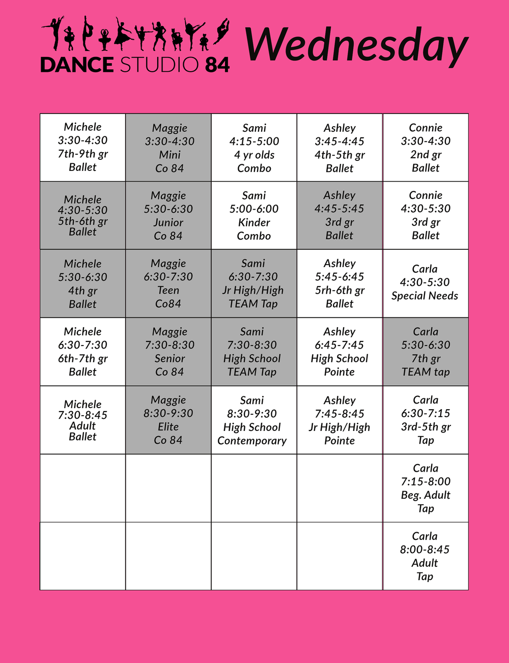 Class Schedule — Dance Studio 84