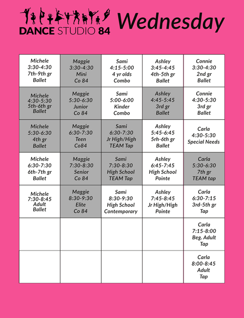 Class Schedule — Dance Studio 84