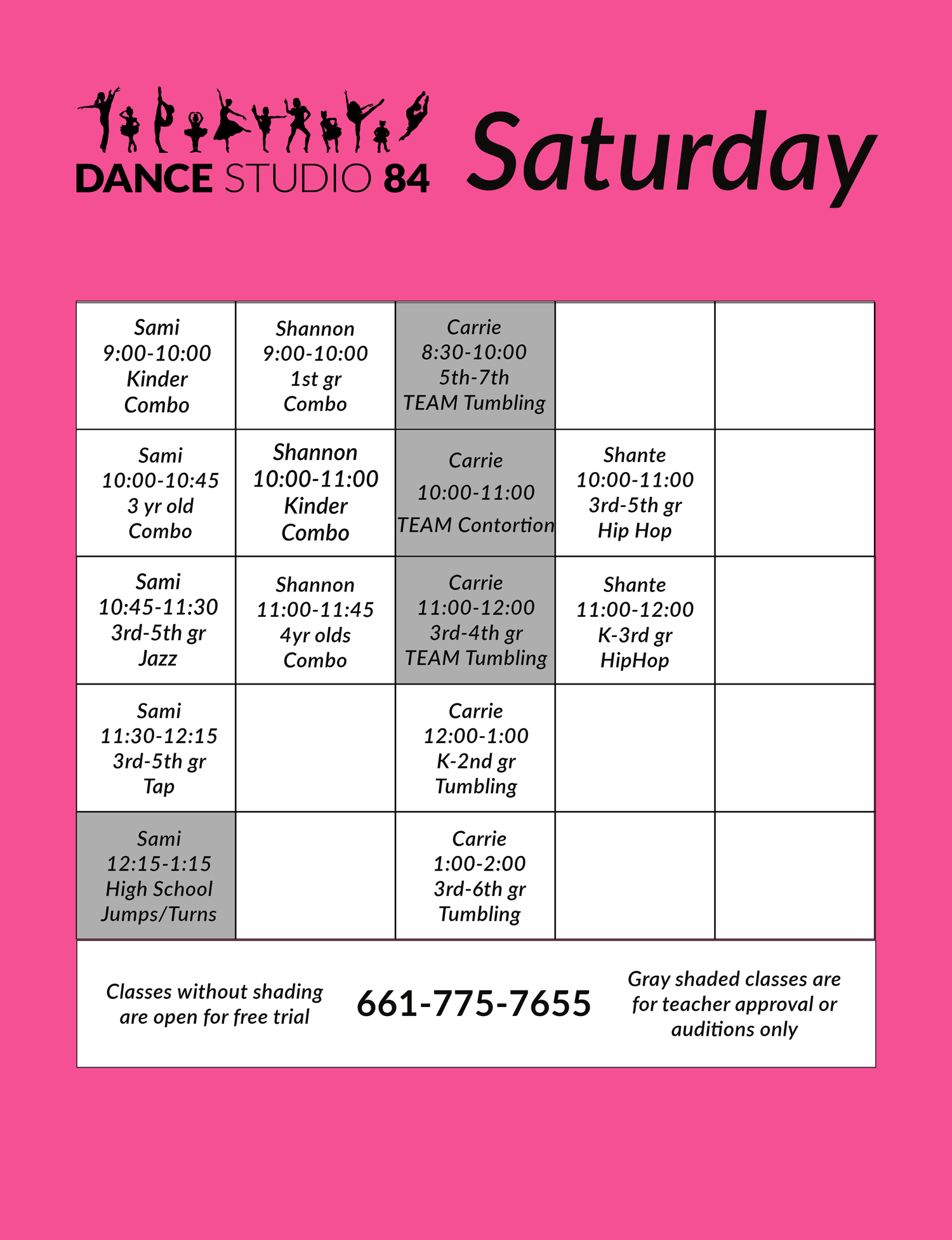 Class Schedule — Dance Studio 84