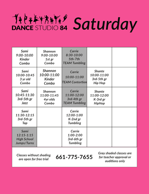Class Schedule — Dance Studio 84