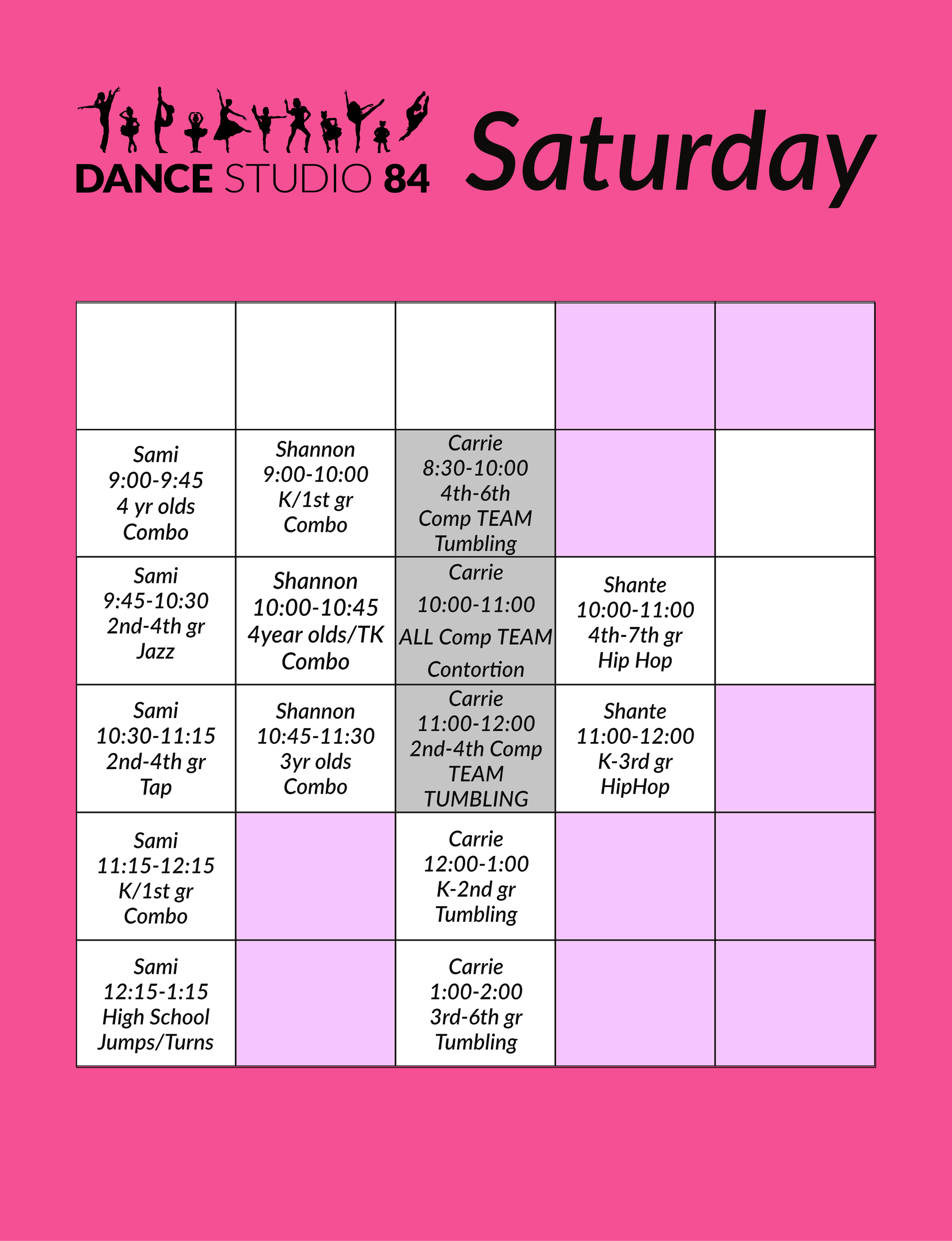 Class Schedule — Dance Studio 84
