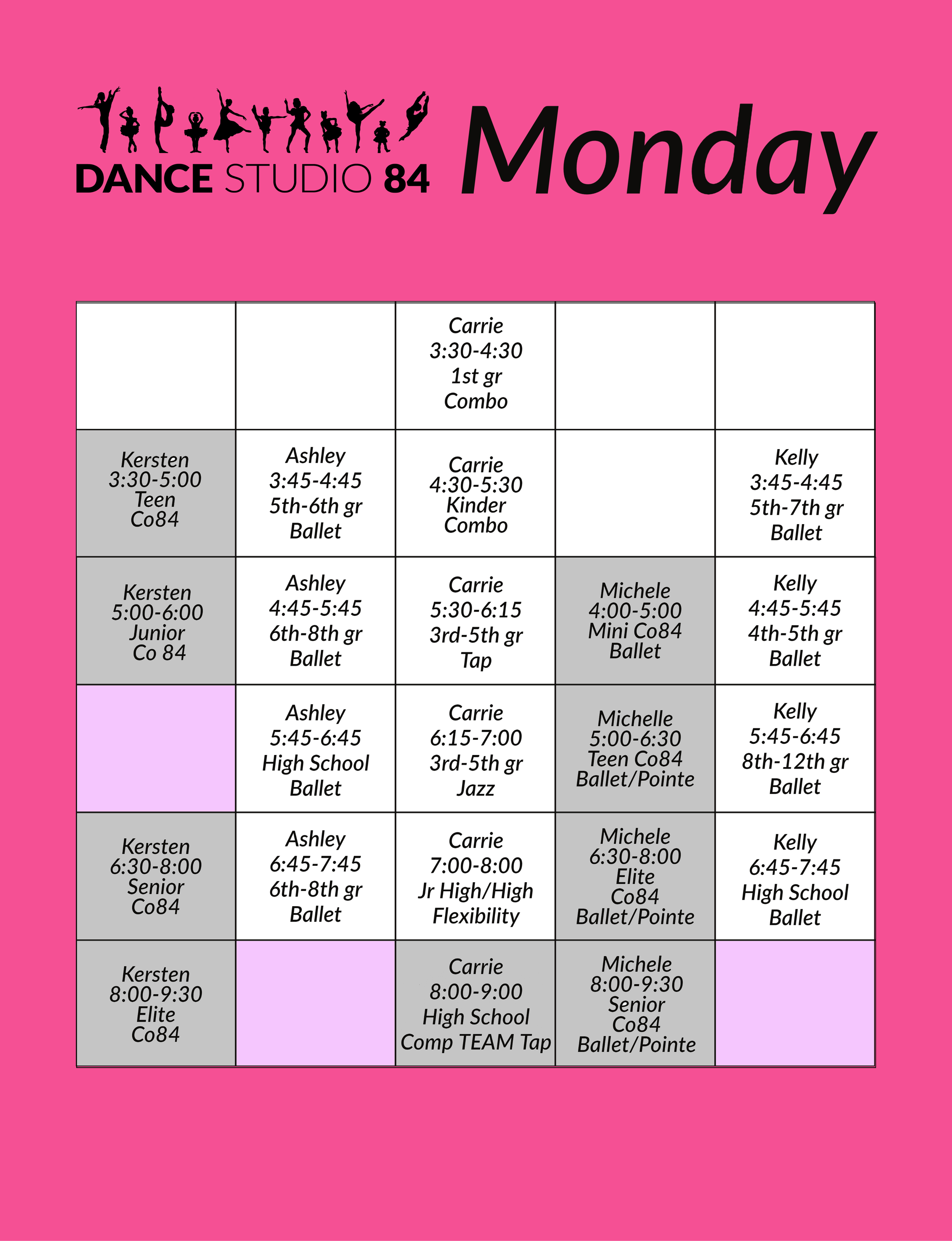 Class Schedule — Dance Studio 84