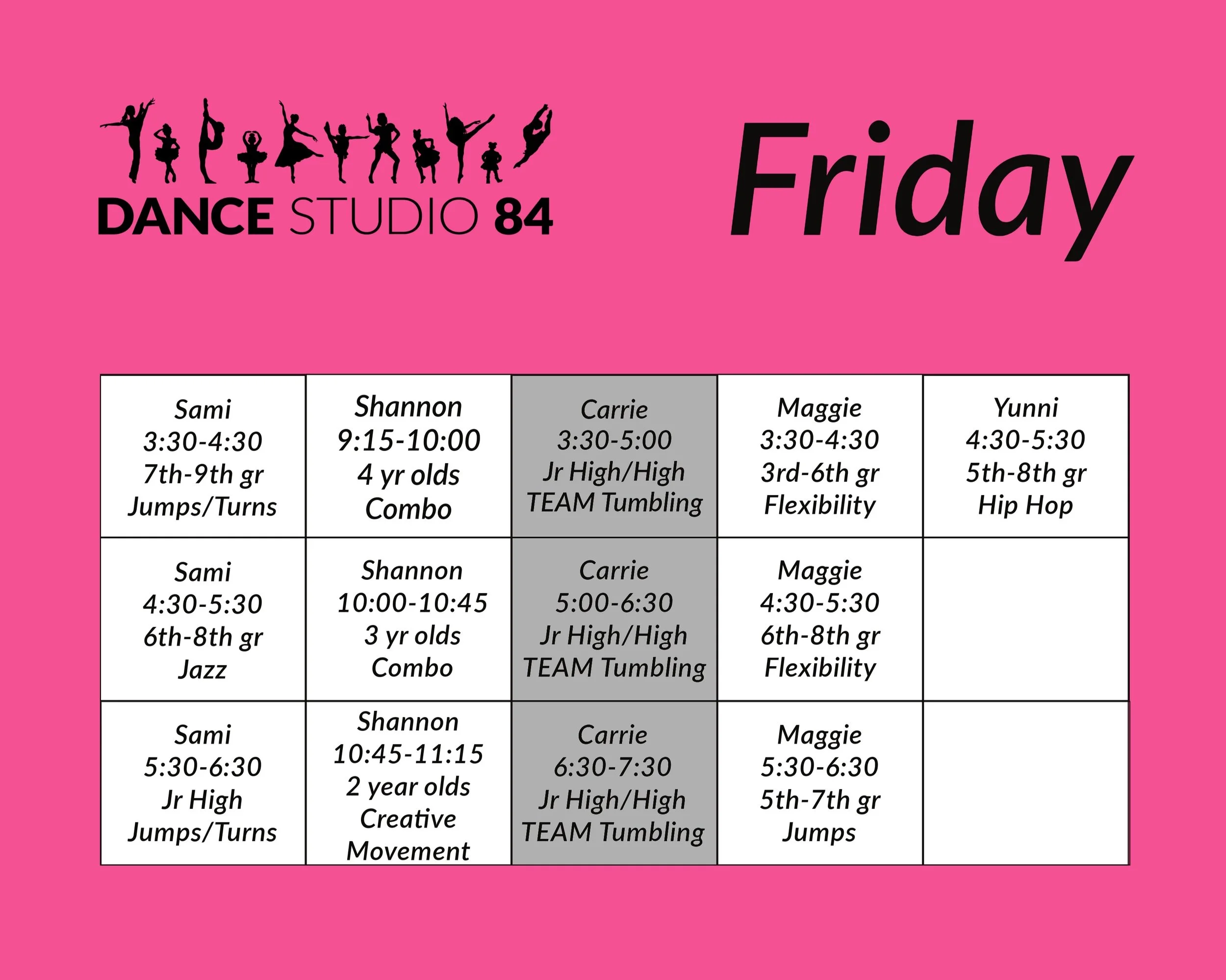 Class Schedule — Dance Studio 84