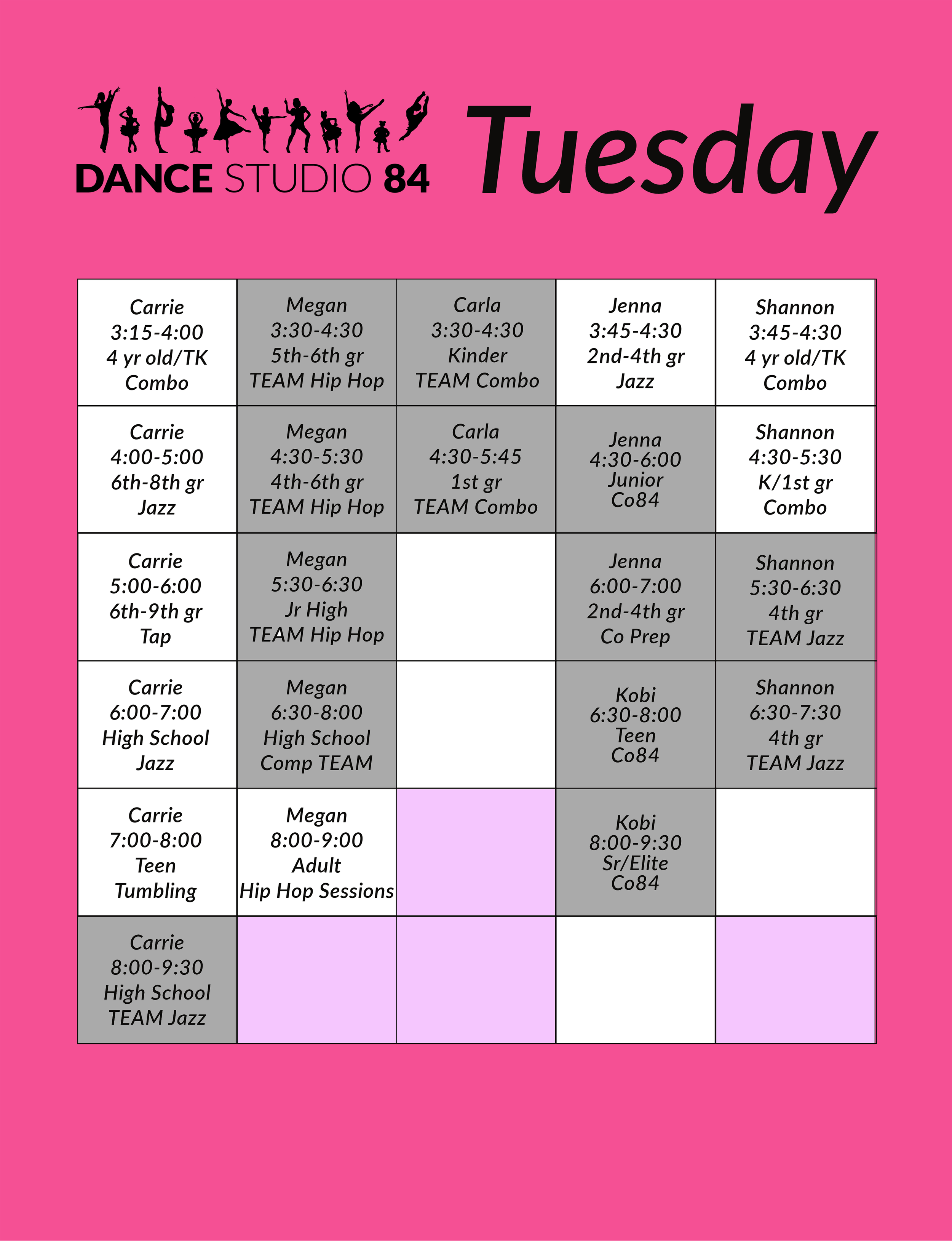 Class Schedule — Dance Studio 84