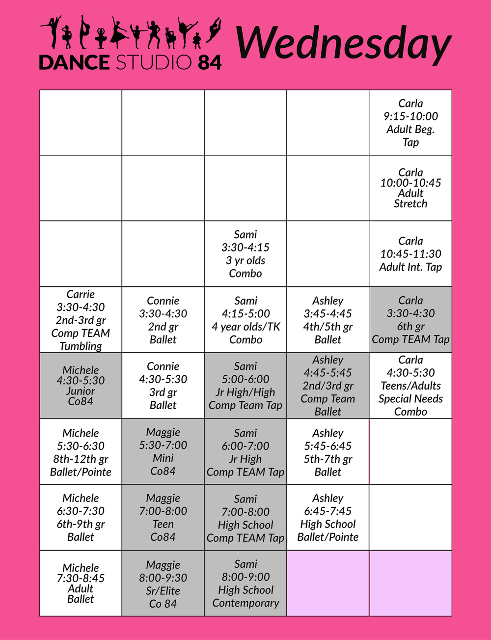 Class Schedule — Dance Studio 84