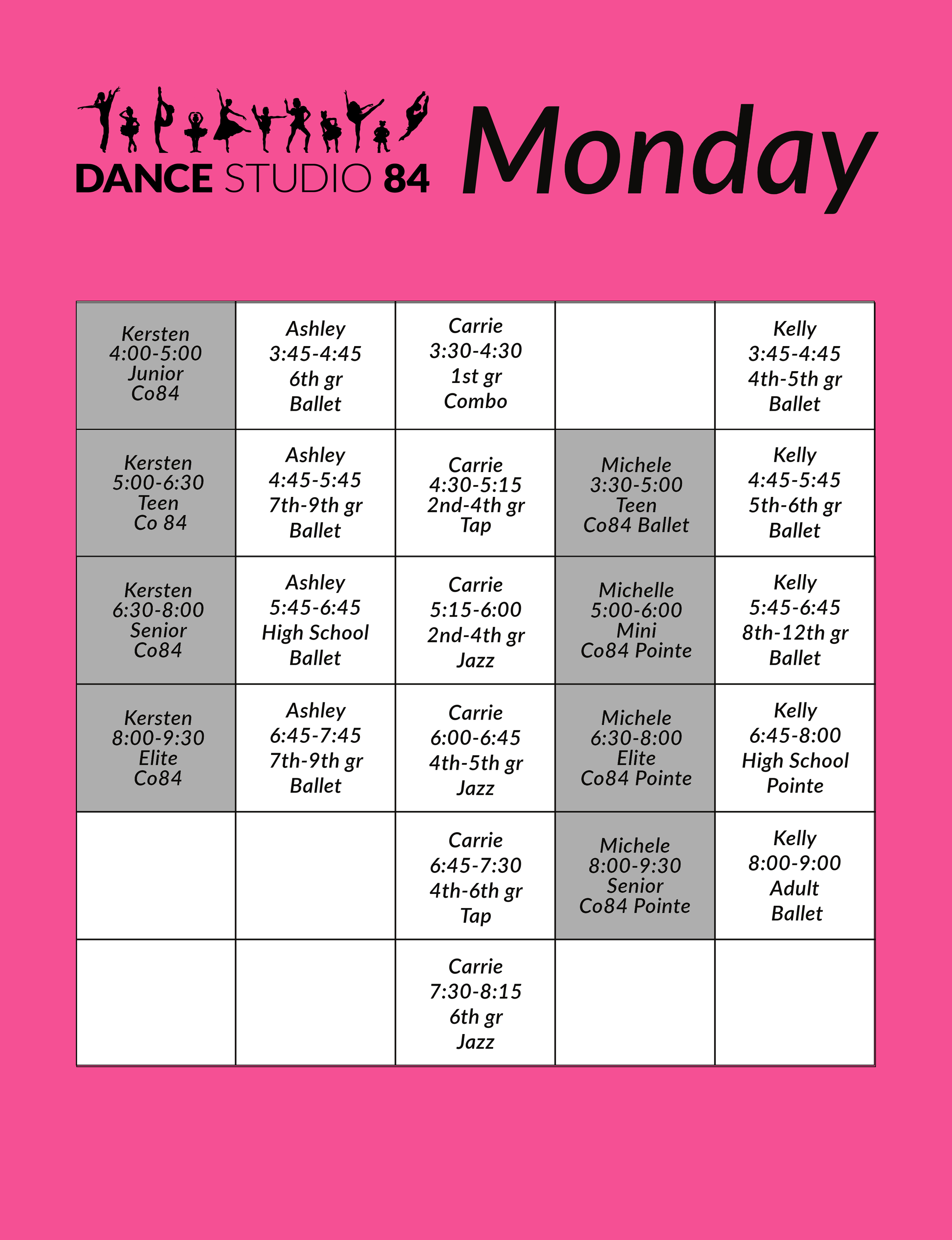 Class Schedule — Dance Studio 84