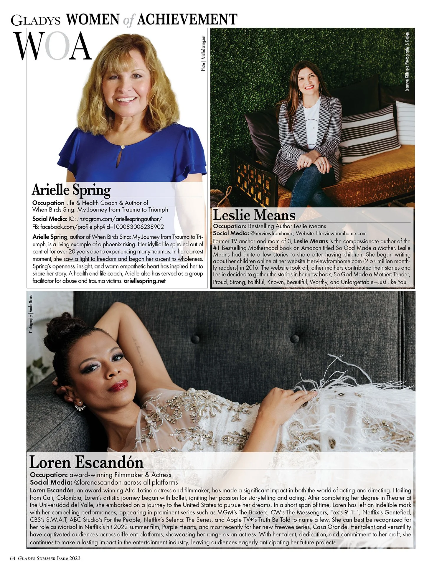 Gladys Magazine - Women of Achievement — Arielle Spring