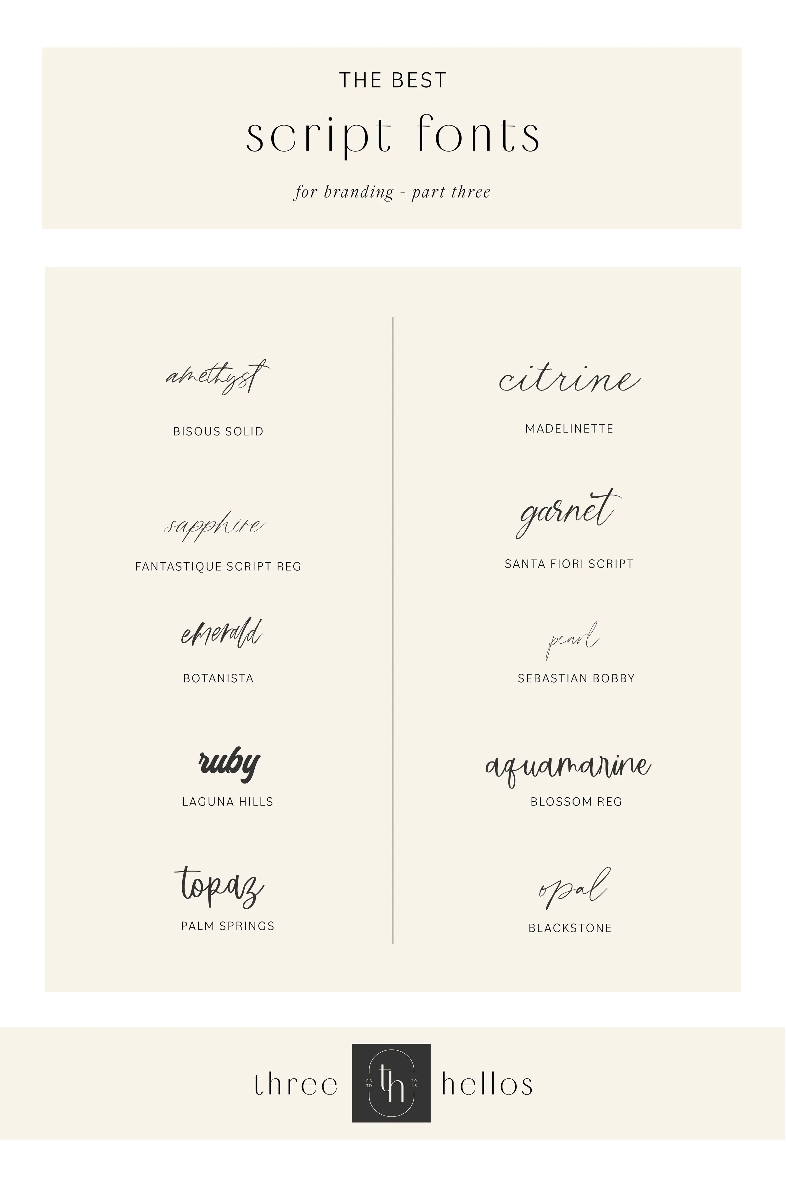 the best handwritten script fonts for branding {part three} — Three Hellos