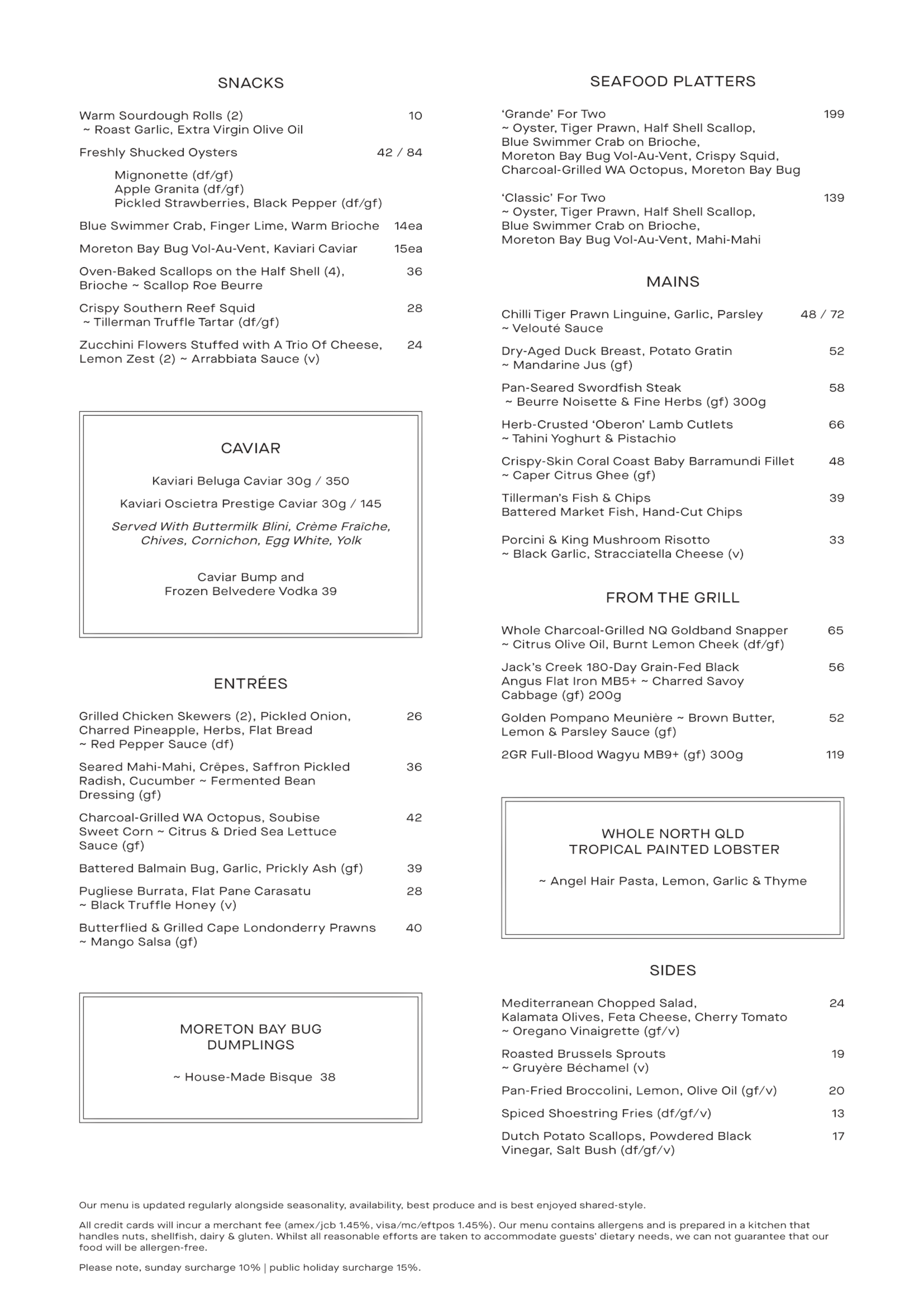 Menu — Tillerman Seafood Restaurant