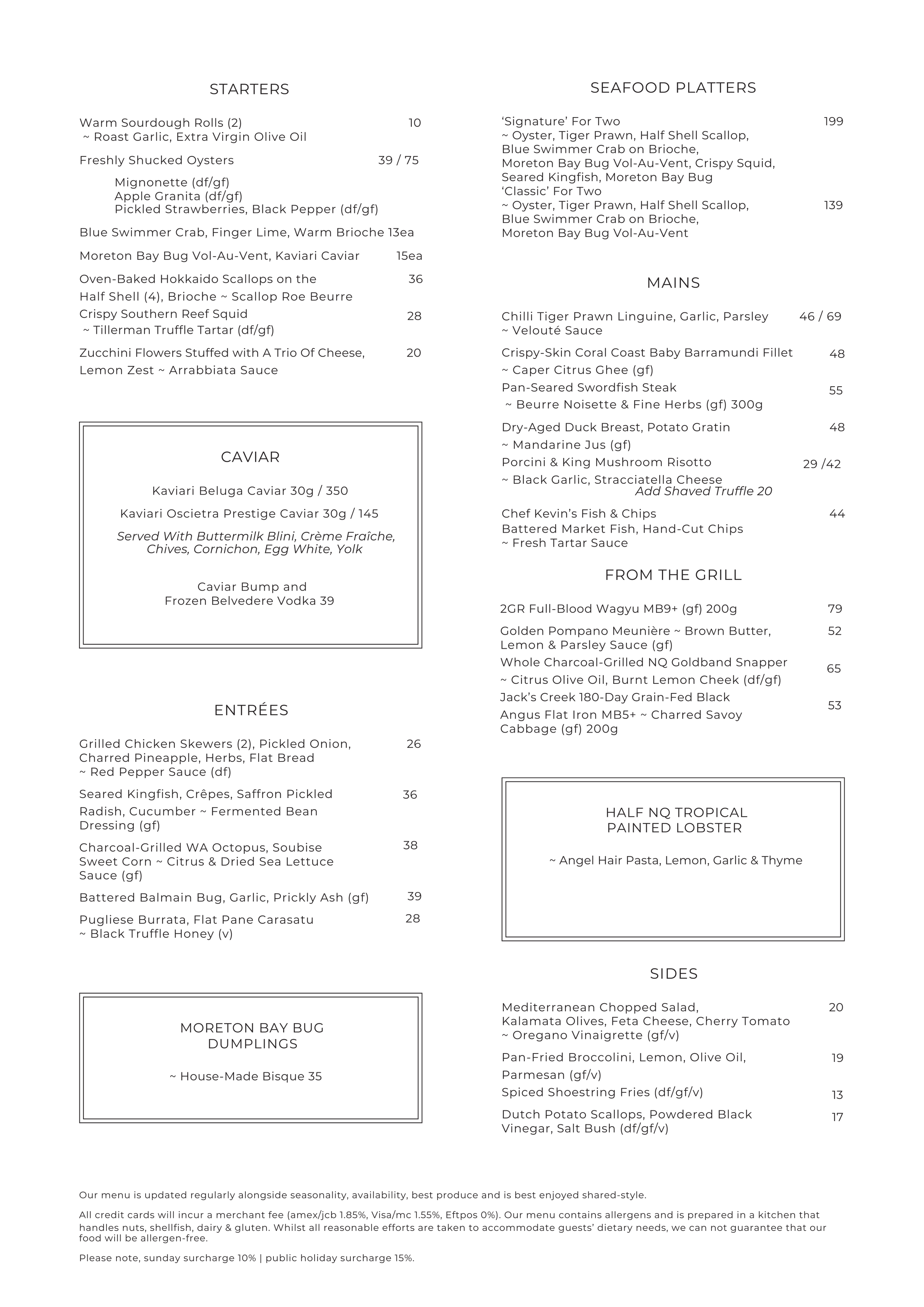 Menu — Tillerman Seafood Restaurant