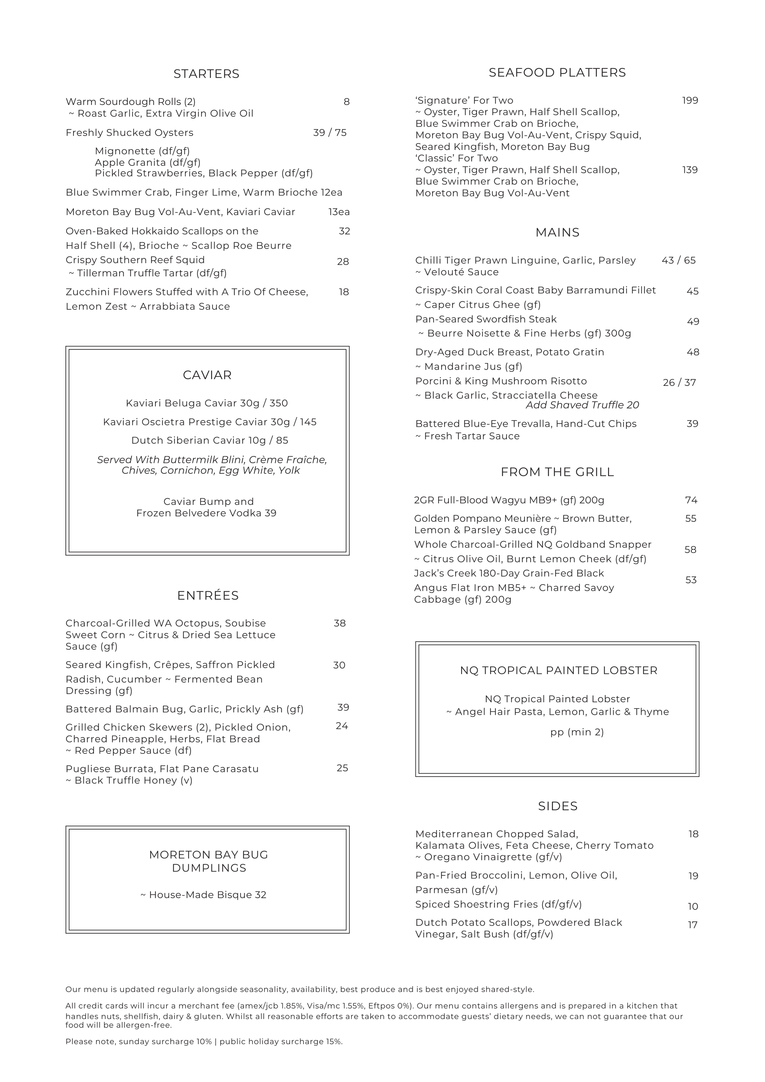 Menu — Tillerman Seafood Restaurant