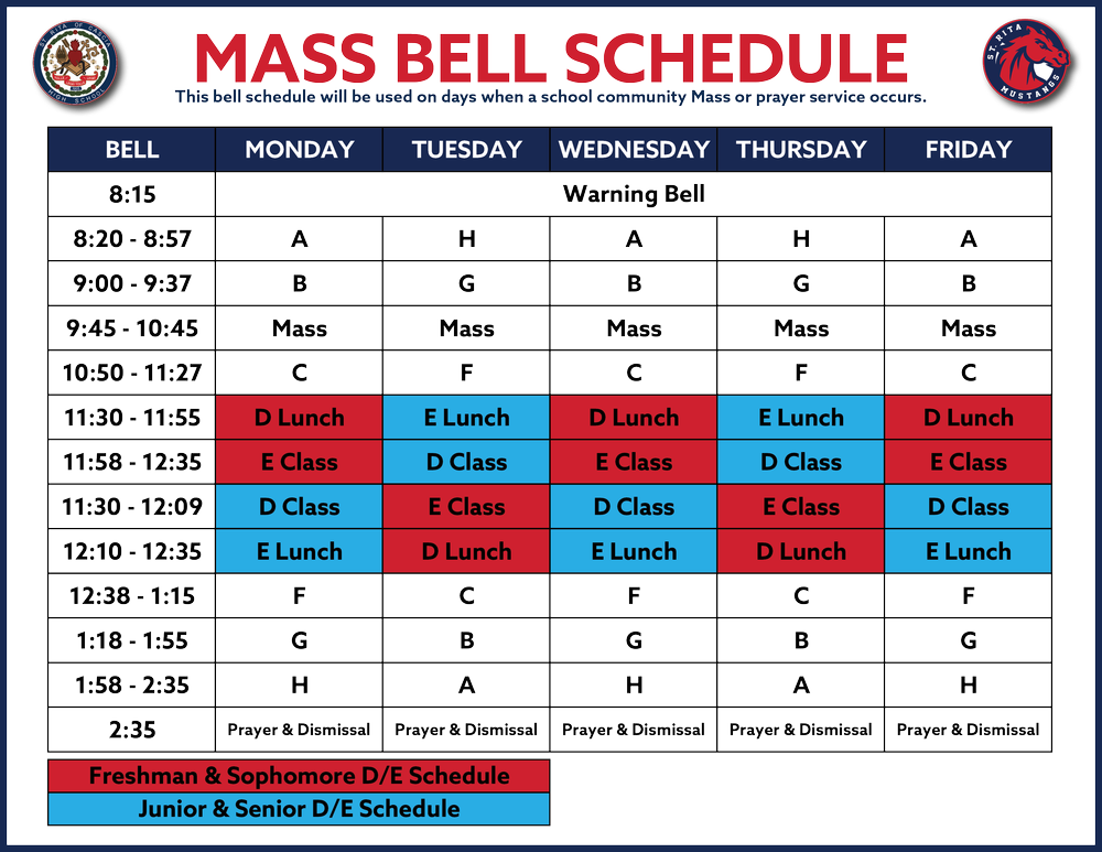 Bell Schedule — St Rita High School