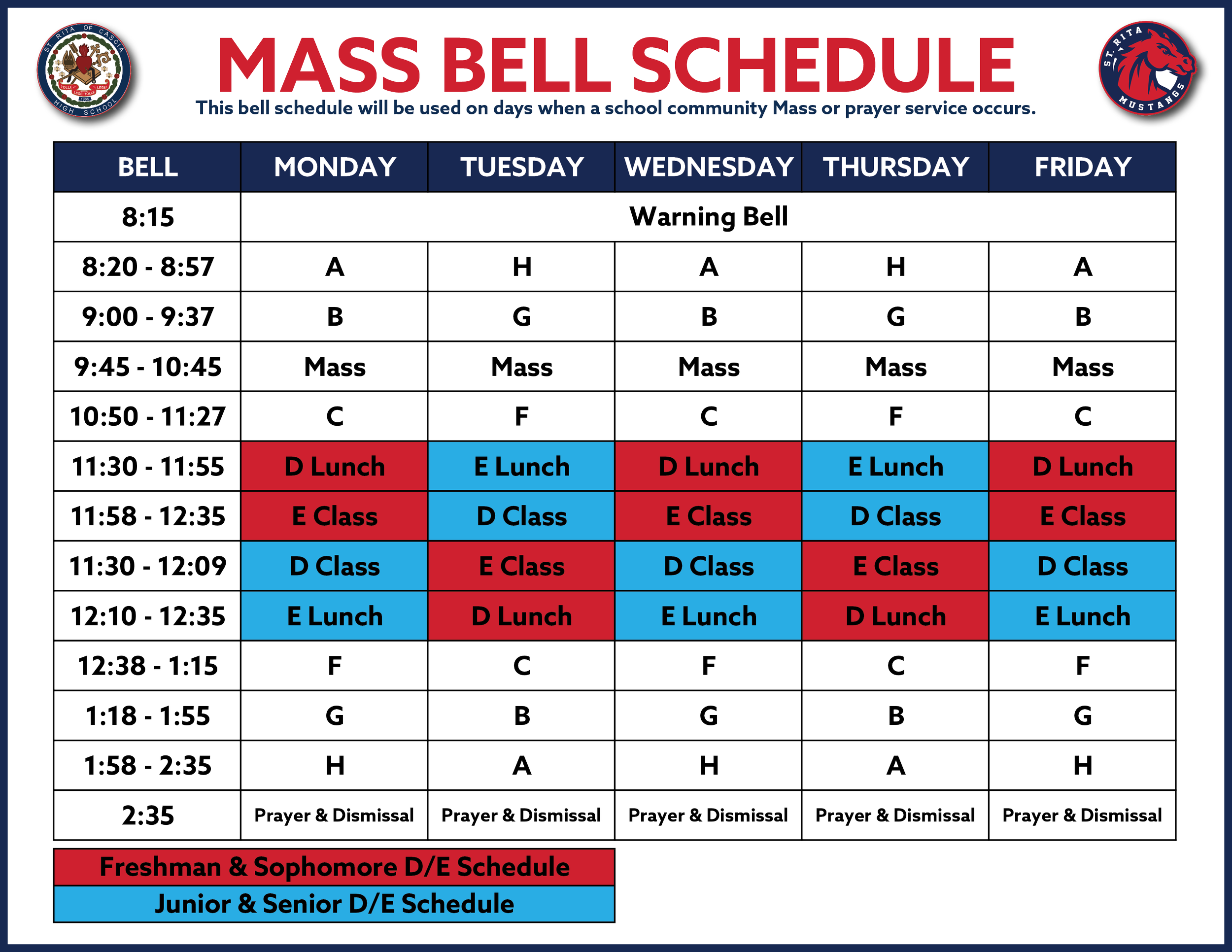 Bell Schedule — St Rita High School