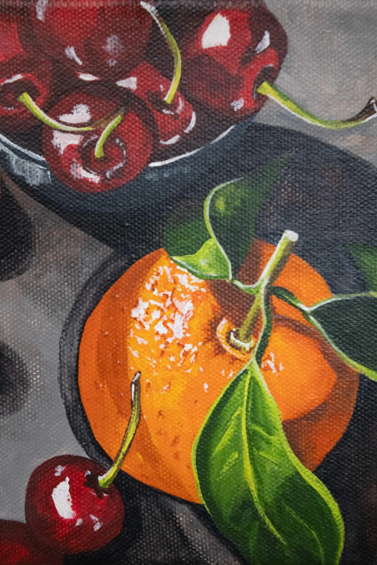 Cherry Still Life painting; acrylic gouache on canvas — Kate Michelle ...