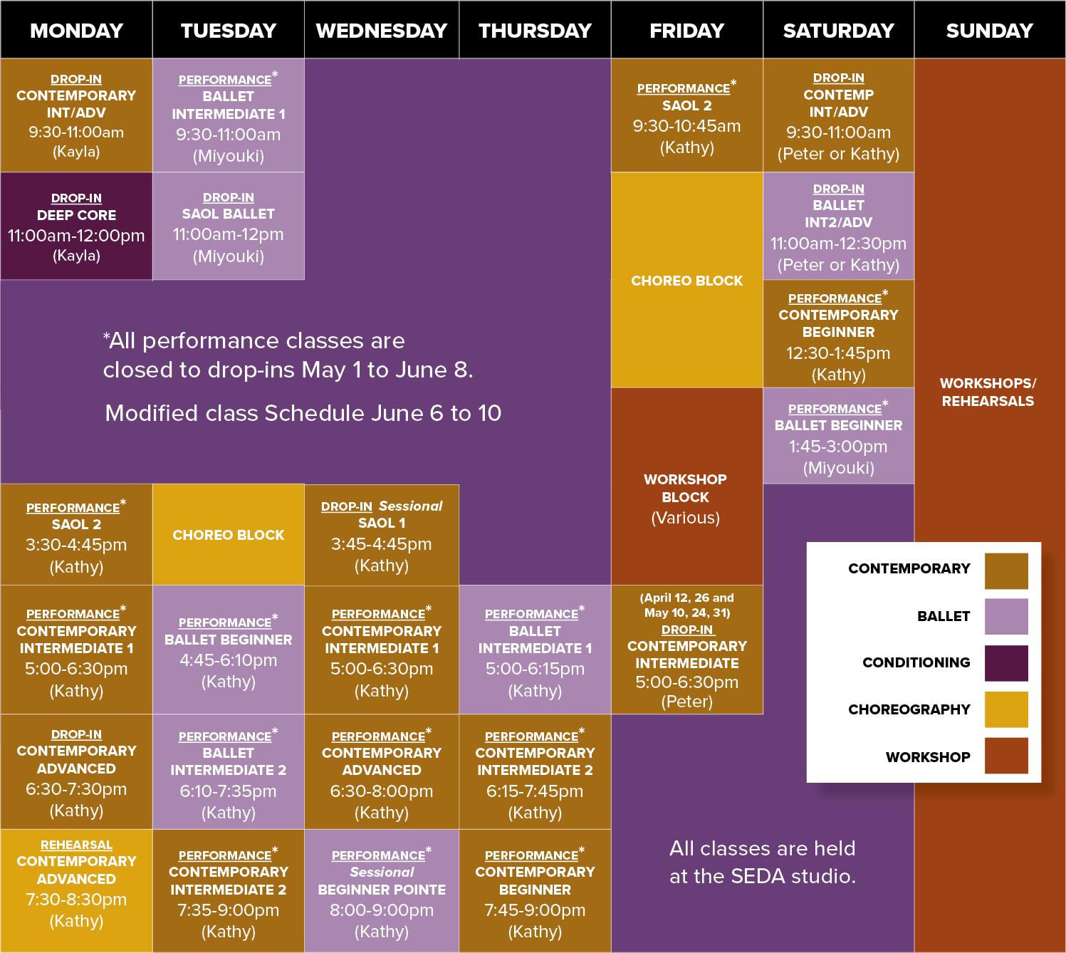 Weekly Schedule — Seda Dance