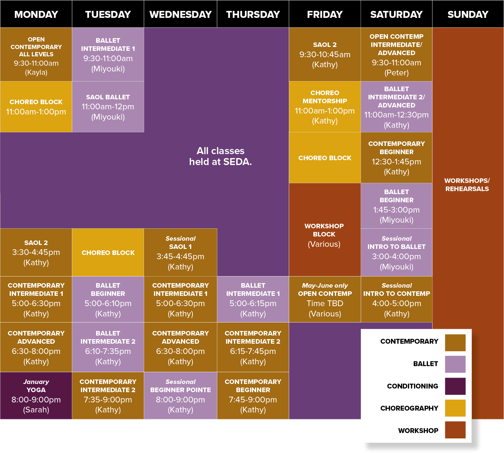 Weekly Schedule — Seda Dance