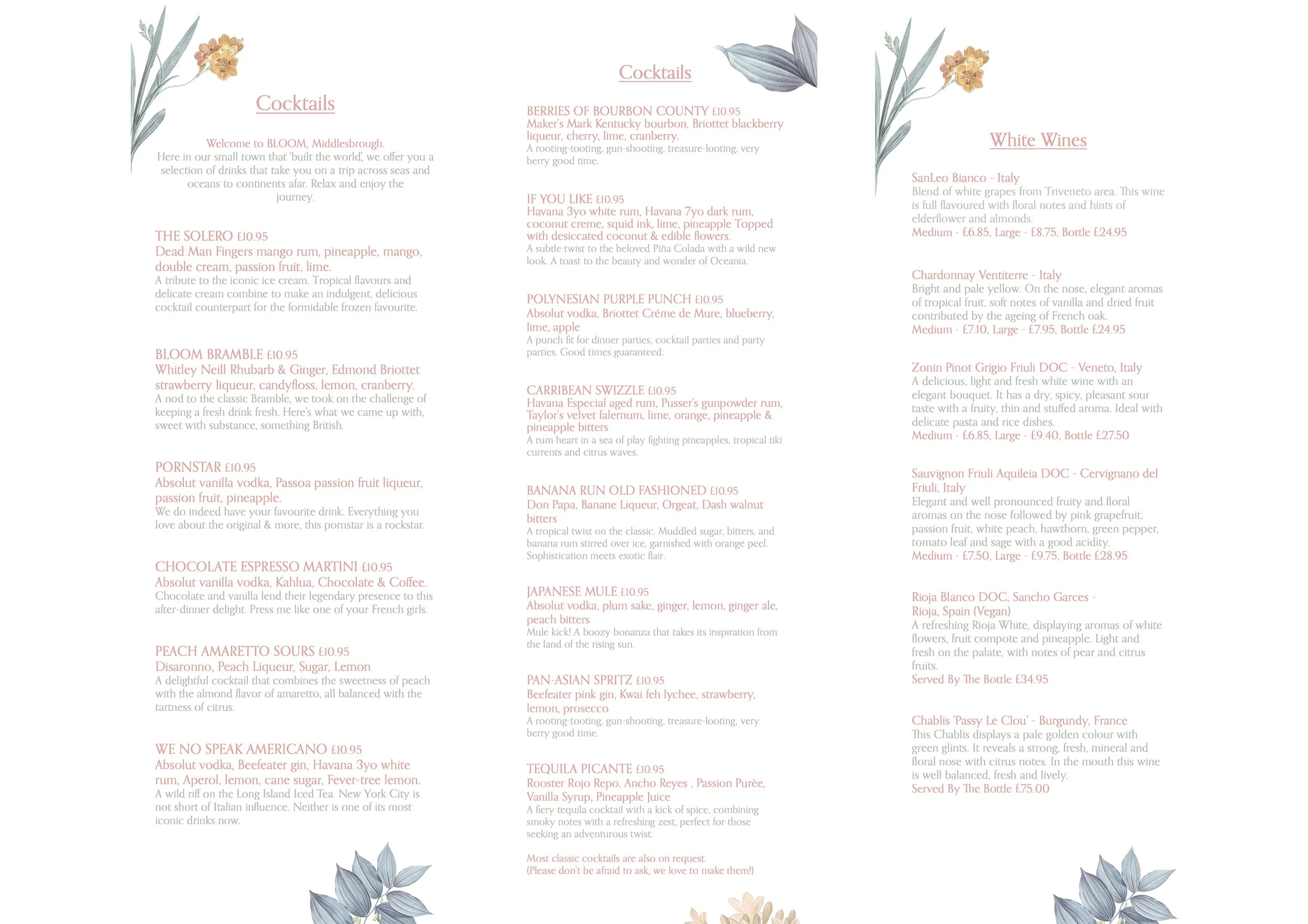 Drinks Menu — Bloom