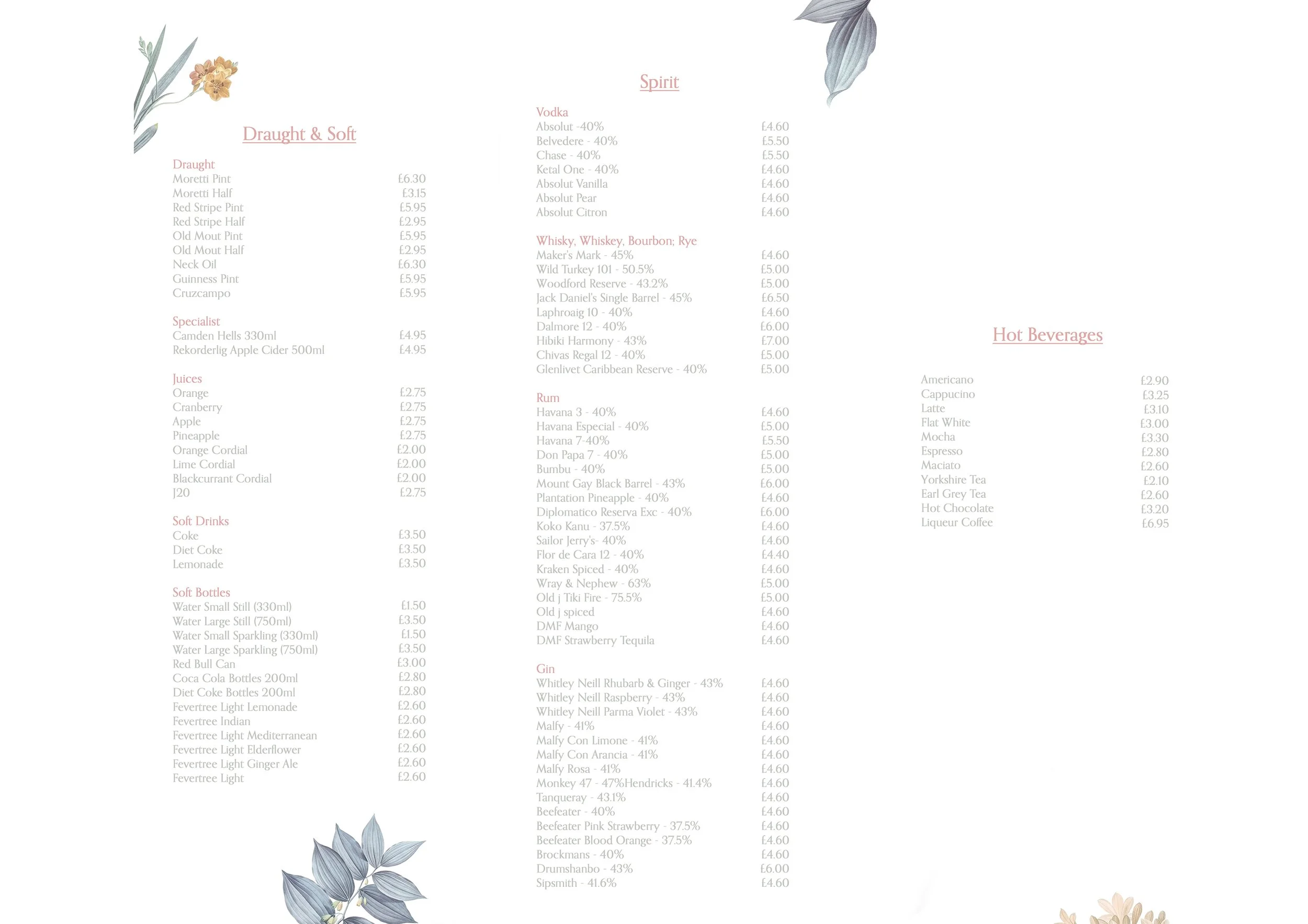 Drinks Menu — Bloom