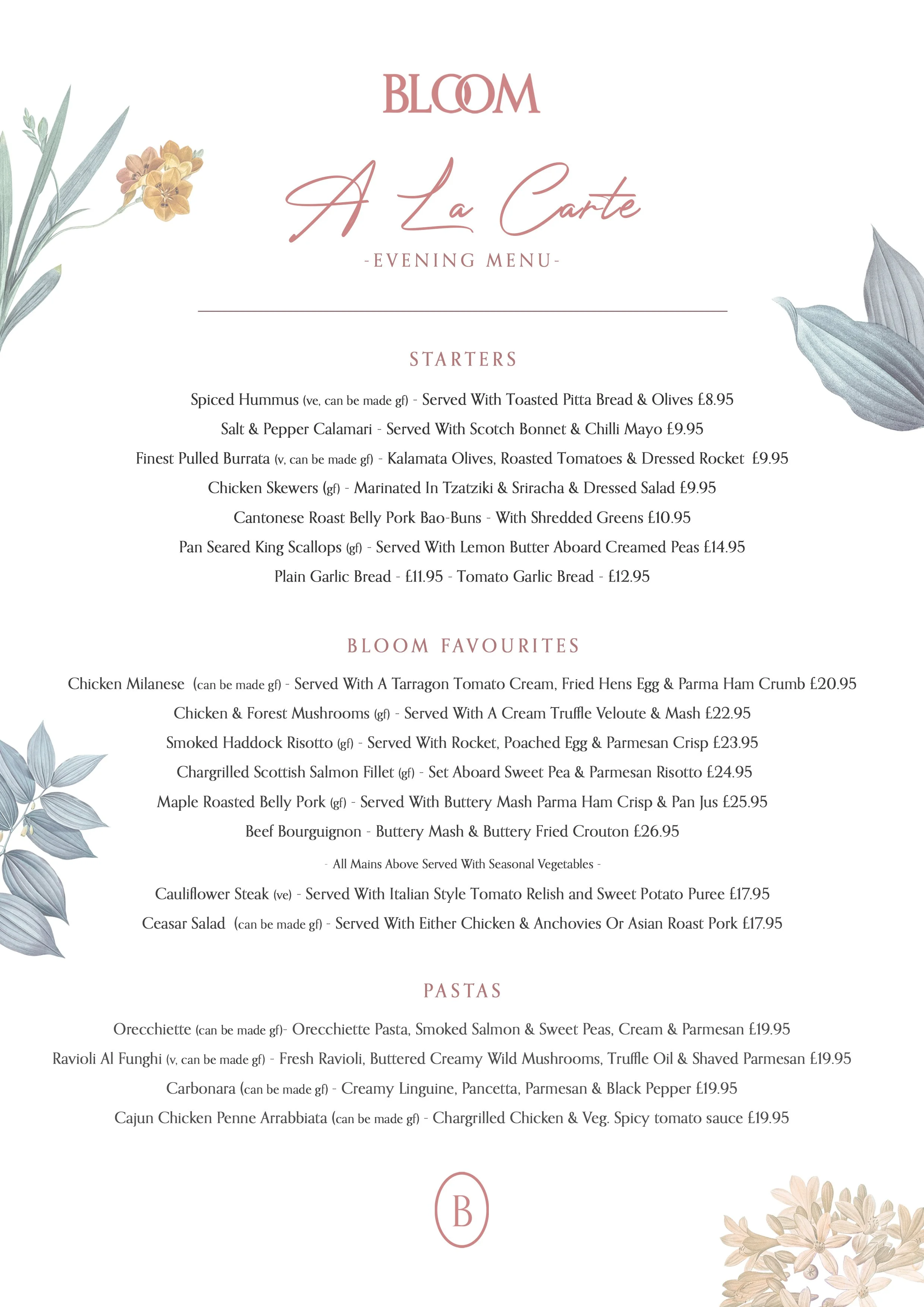 Main Menu - A La Carte — Bloom