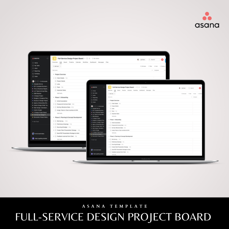 Full-Service Interior Design Asana Project Board Template — Keysi Hodge