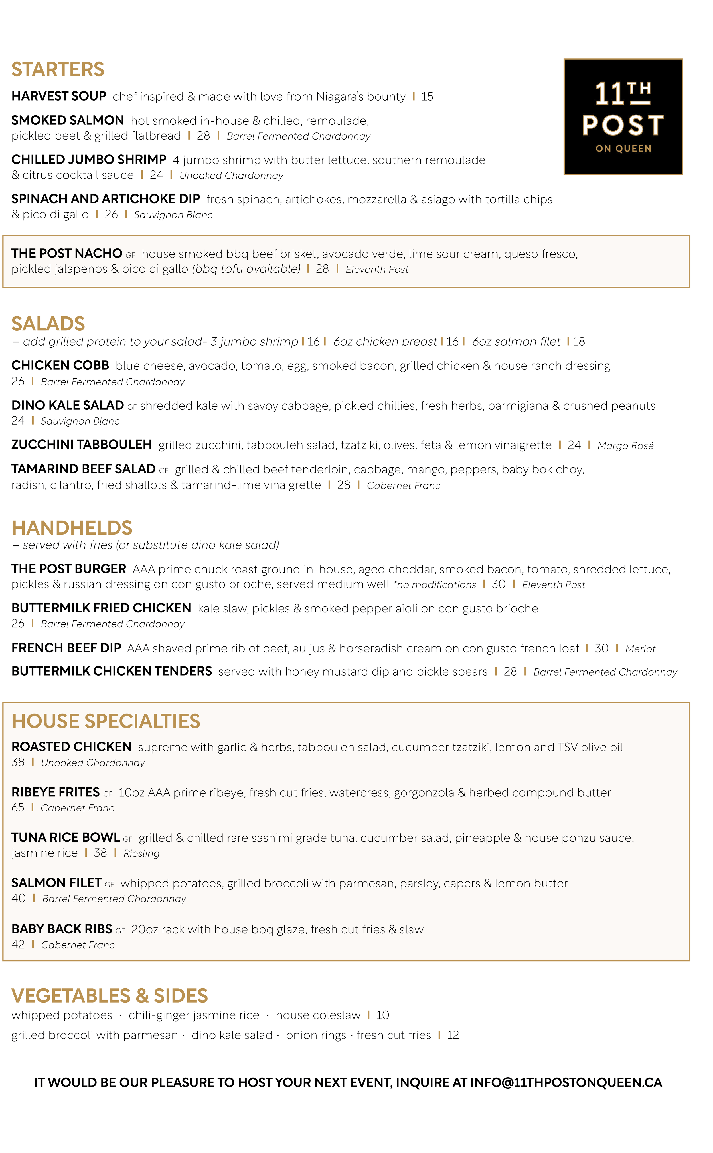 Niagara-on-the-Lake Restaurant | 11TH POST Menu — 11th Post