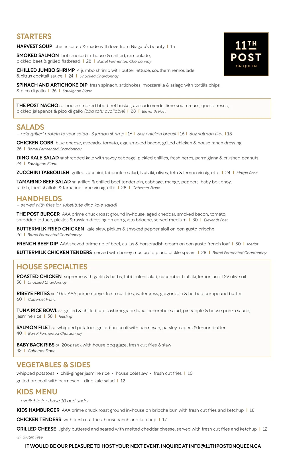 Niagara-on-the-Lake Restaurant | 11TH POST Menu — 11th Post