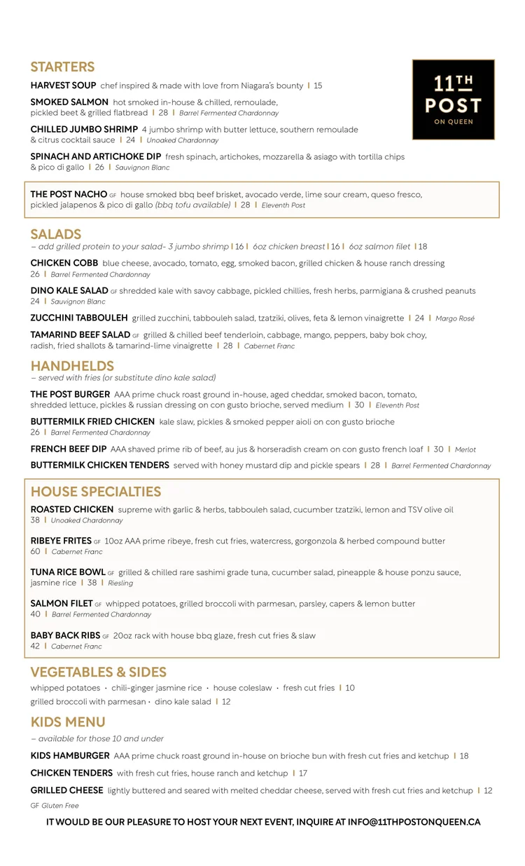 Niagara-on-the-Lake Restaurant | 11TH POST Menu — 11th Post