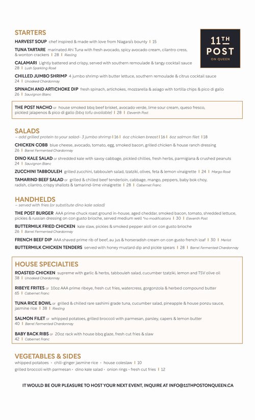 Niagara-on-the-Lake Restaurant | 11TH POST Menu — 11th Post
