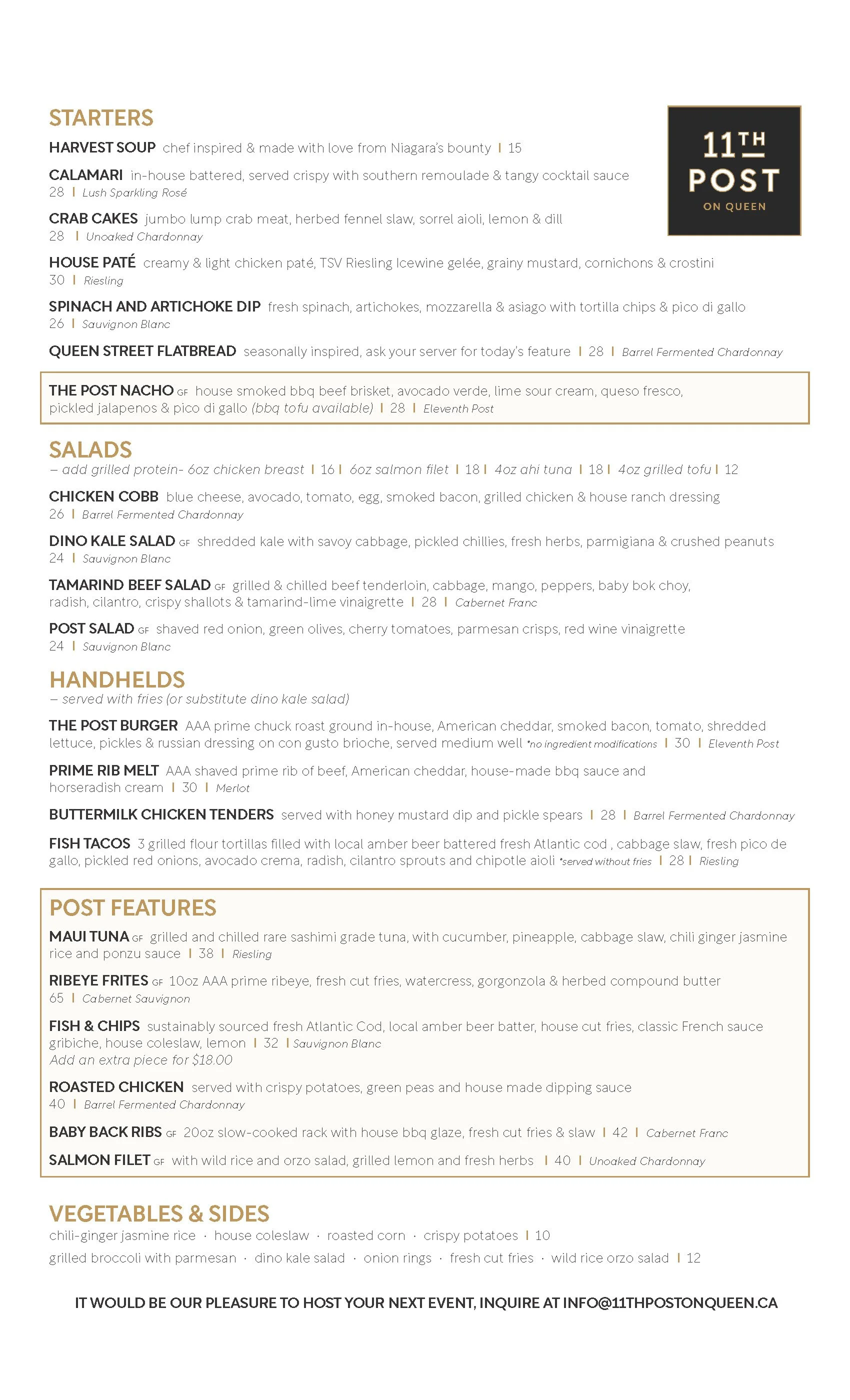 Niagara-on-the-Lake Restaurant | 11TH POST Menu — 11th Post