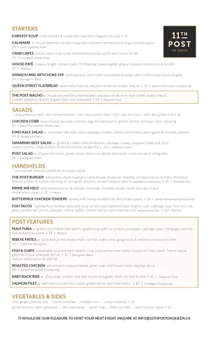 Niagara-on-the-Lake Restaurant | 11TH POST Menu — 11th Post