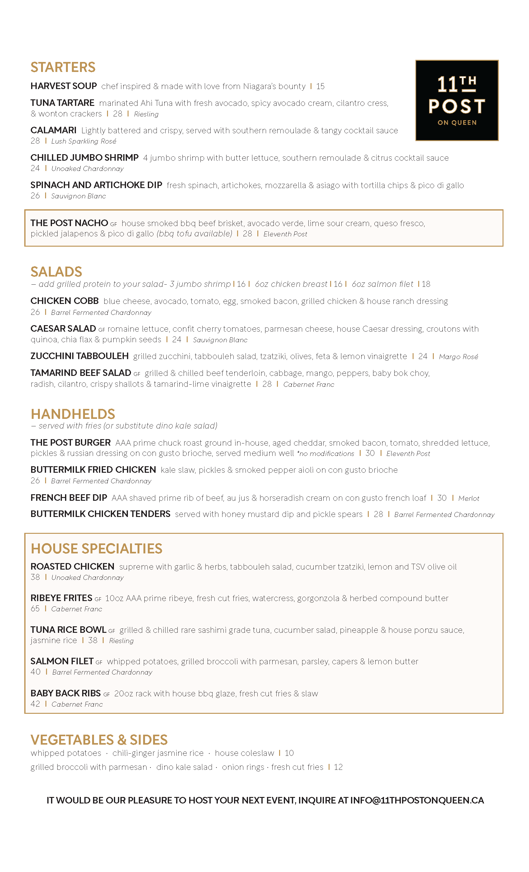 Niagara-on-the-Lake Restaurant | 11TH POST Menu — 11th Post