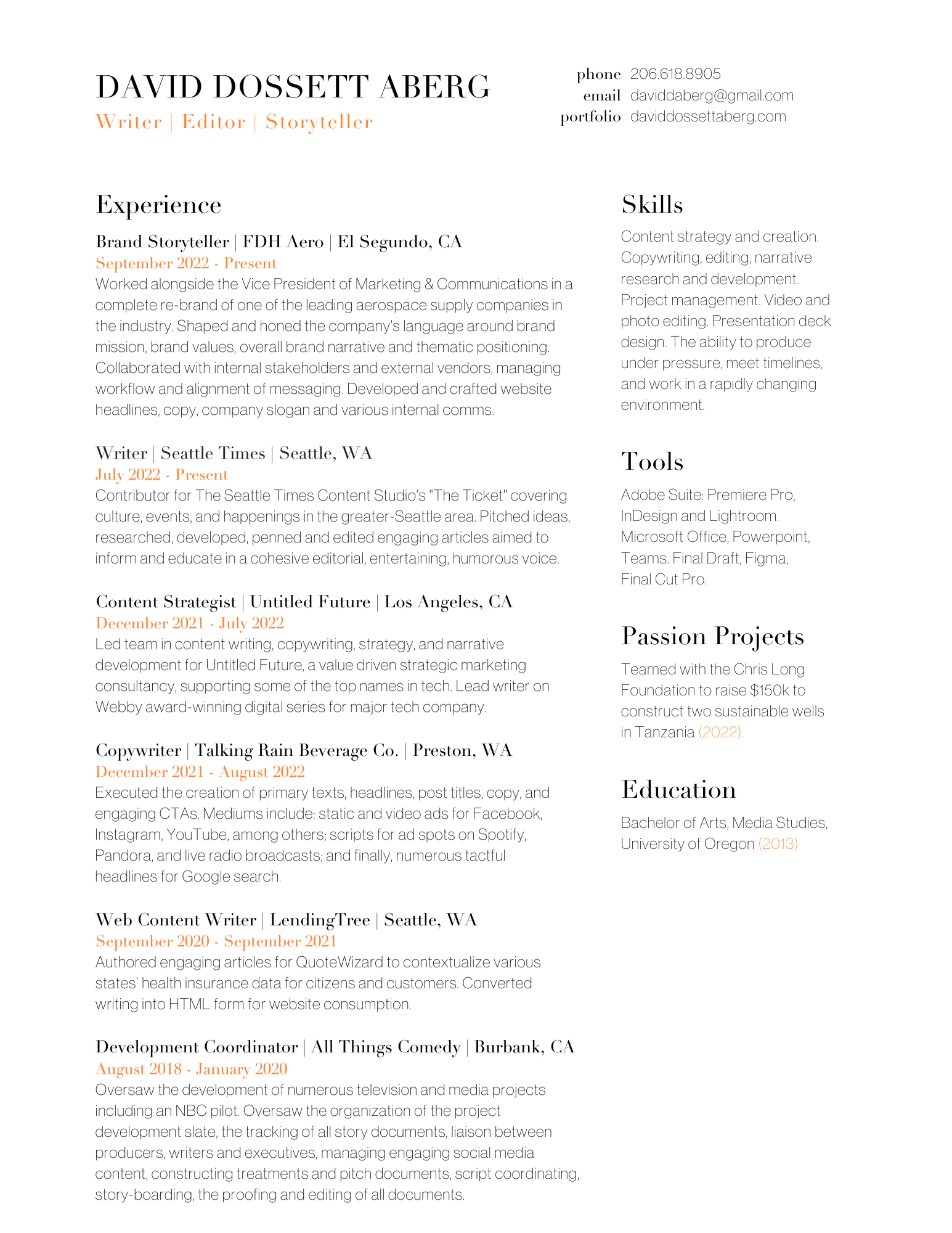 Résumé — DAVID DOSSETT ABERG