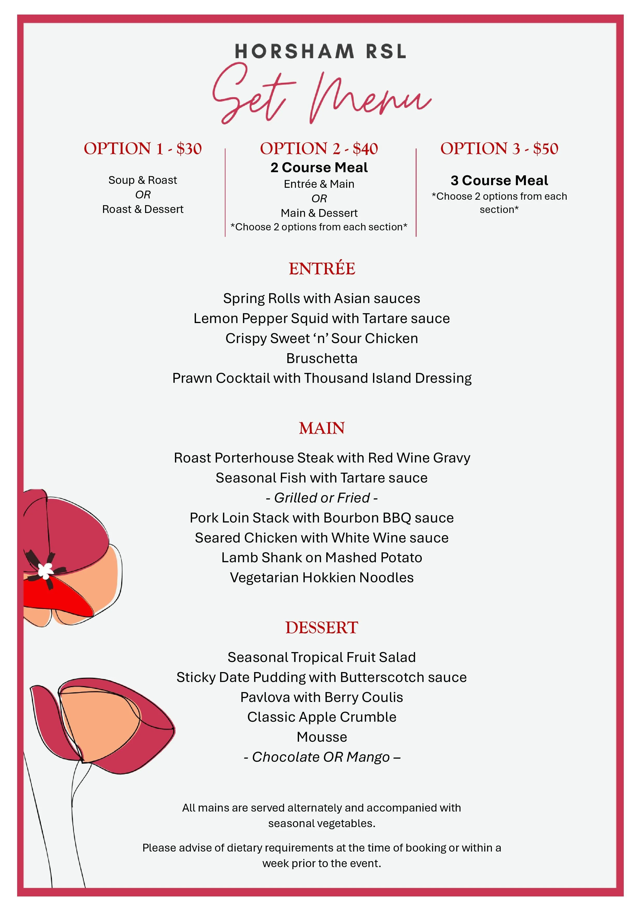 Menu — Horsham RSL