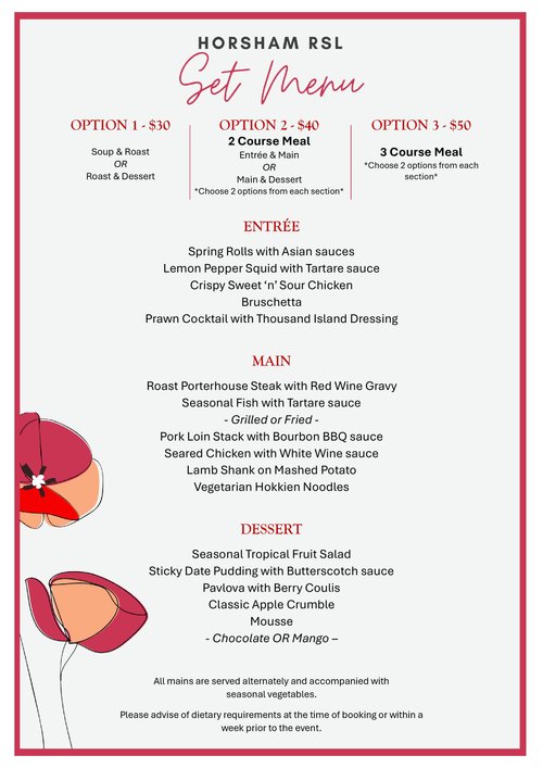 Menu — Horsham RSL